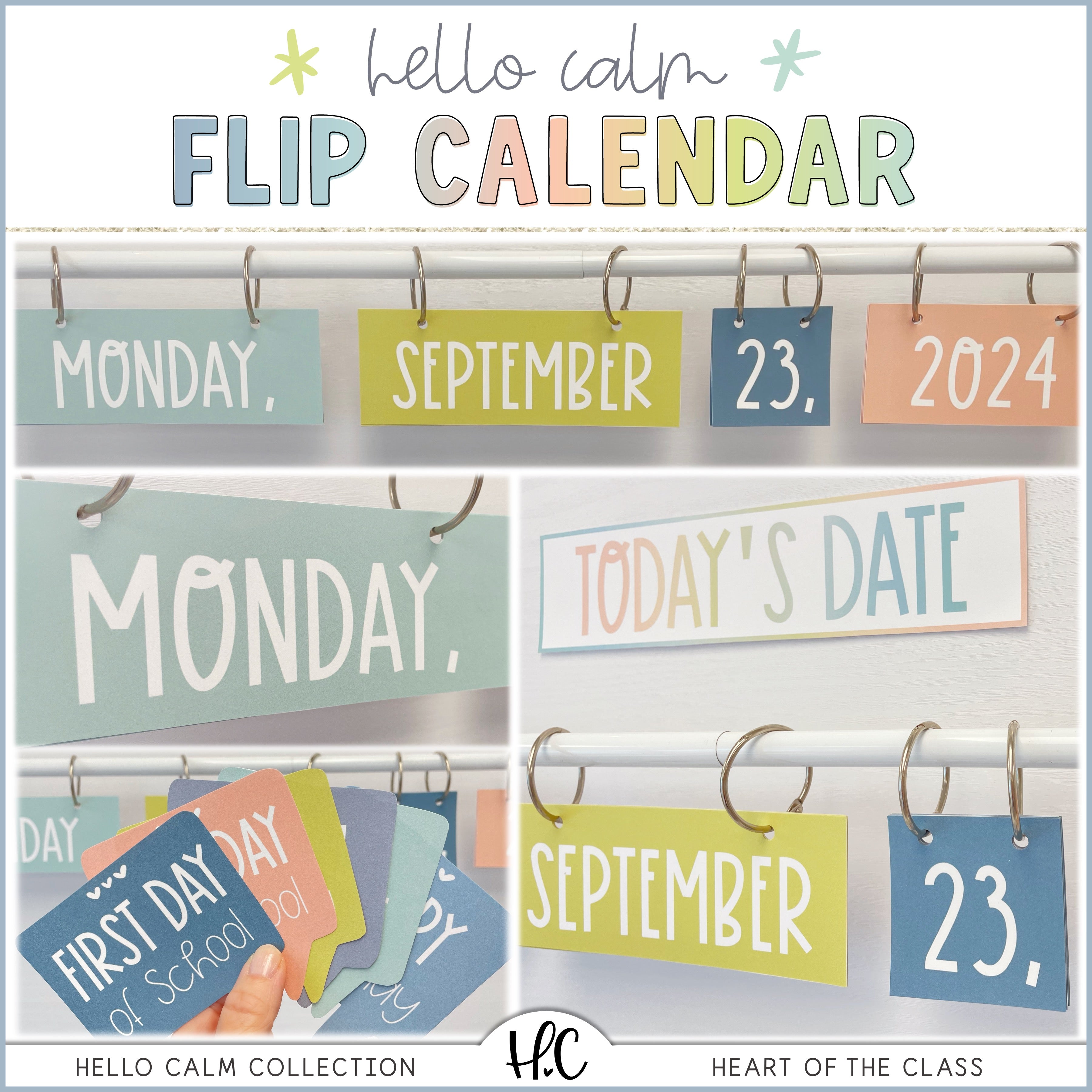 Hello Calm Editable Flip Calendar with Calming Pastel Classroom Colors ...
