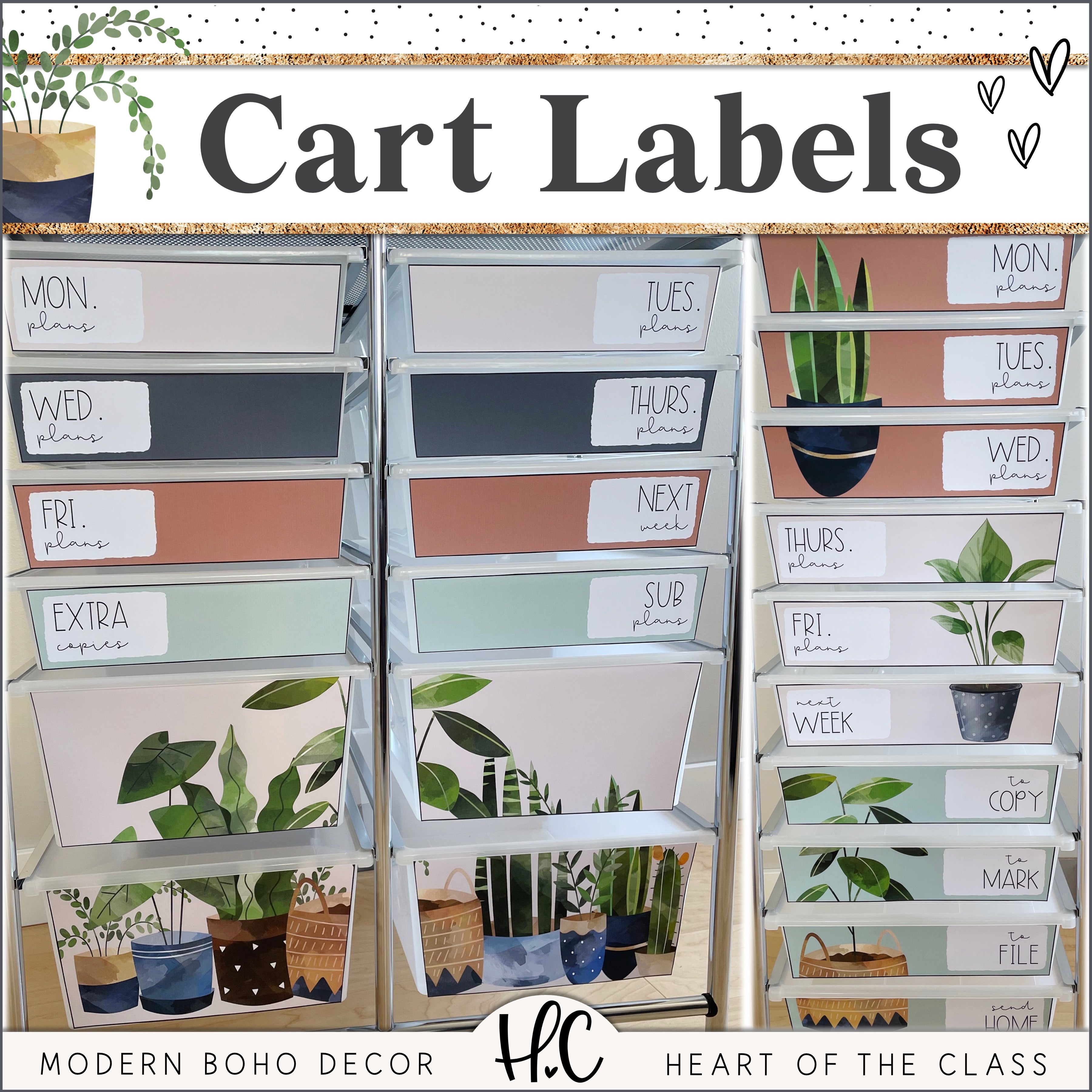 Modern Boho Rolling Cart Labels – Heart of the Class