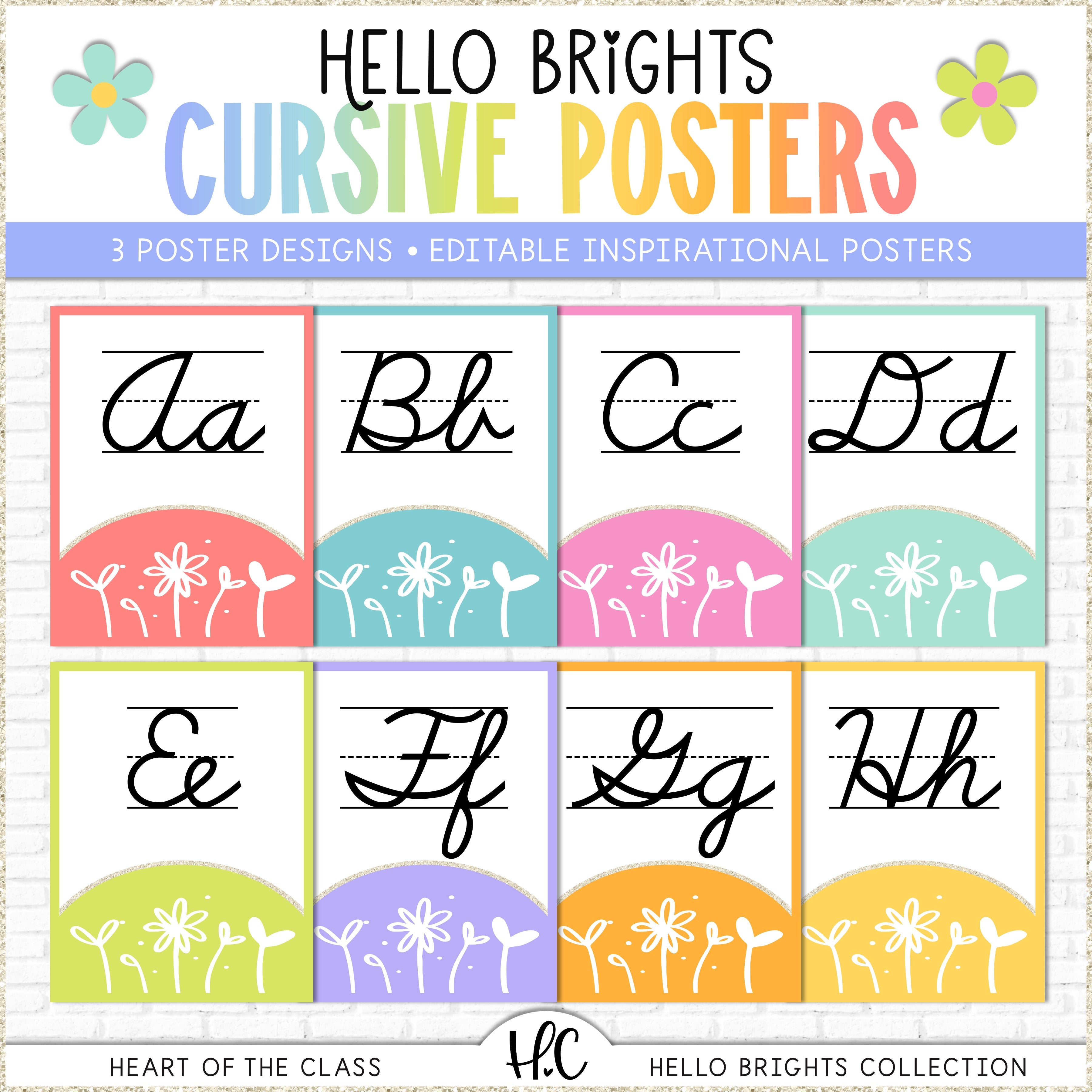 Hello Brights Cursive Alphabet Posters Heart Of The Class