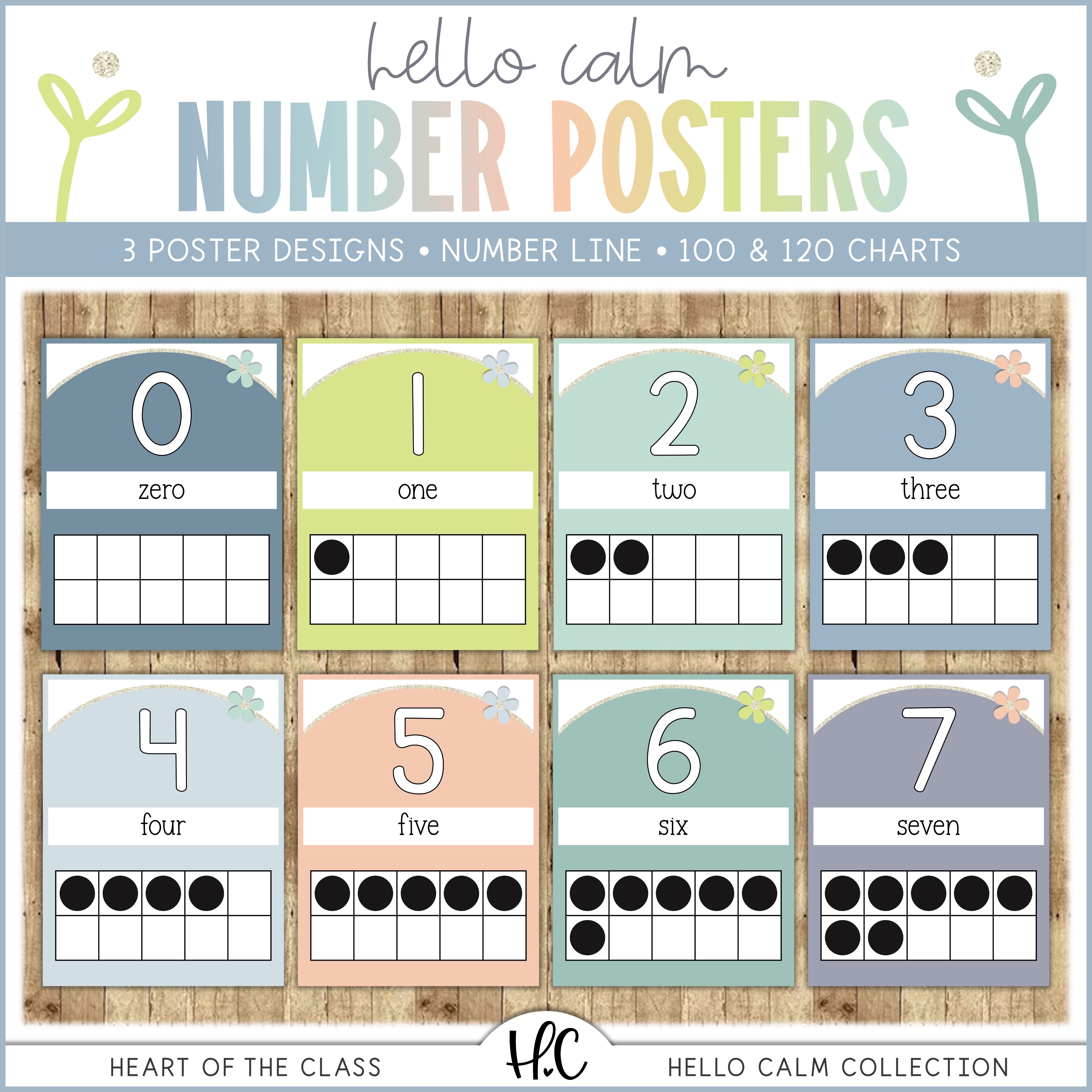 Hello Calm Number Posters with Ten Frames – Heart of the Class