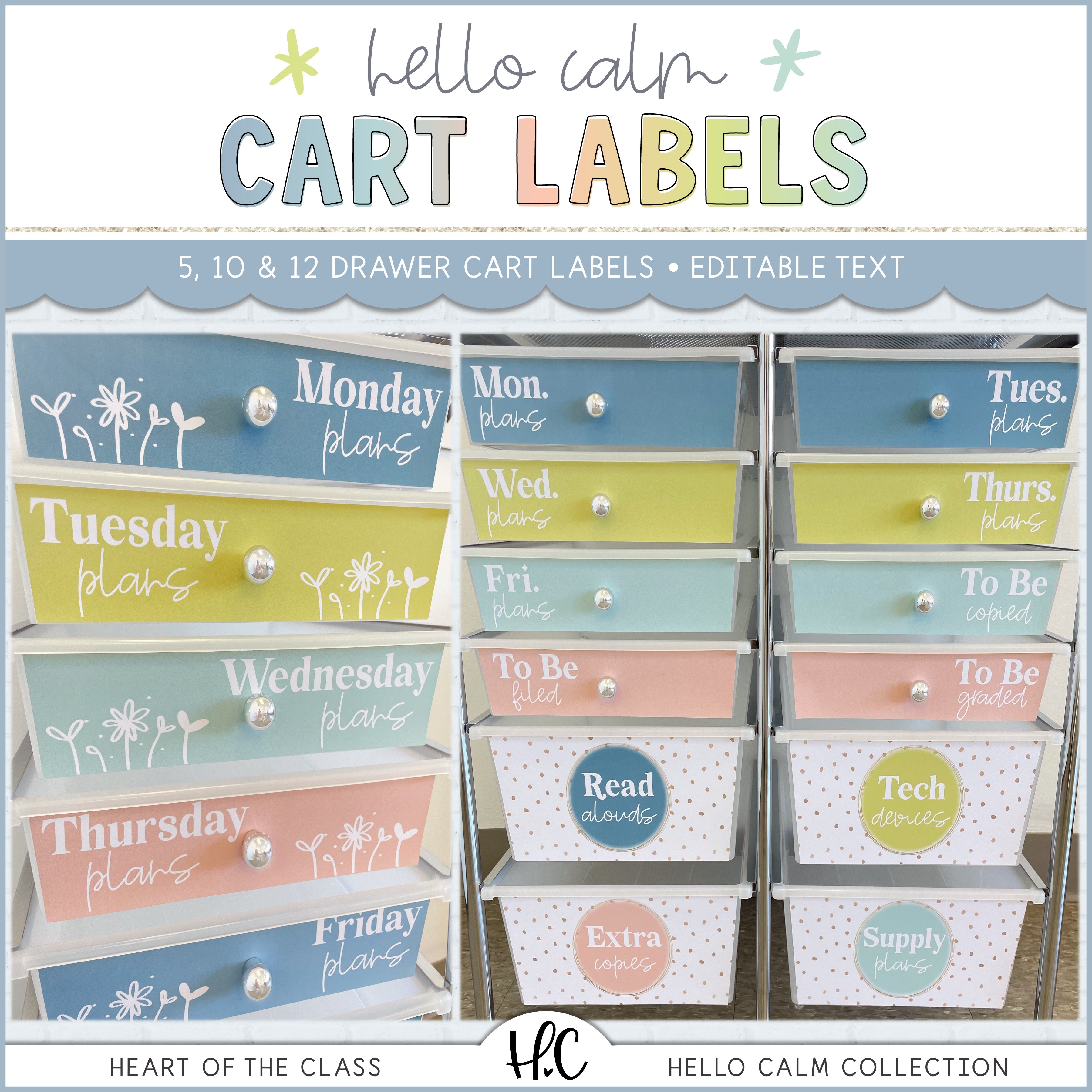 Editable Classroom Rolling Cart Labels Calm Colors – Heart of the Class