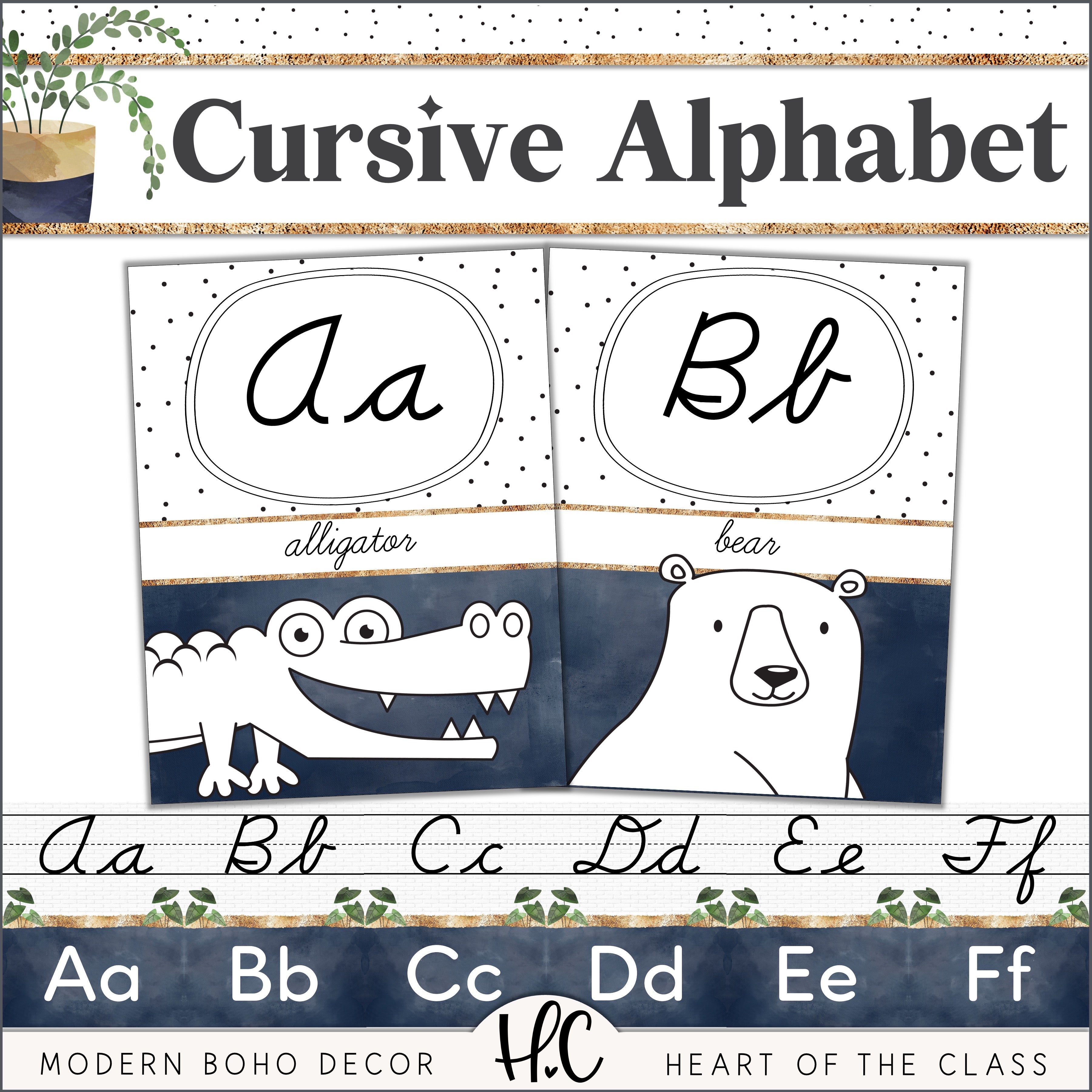 Modern Boho Cursive Alphabet Posters Heart Of The Class