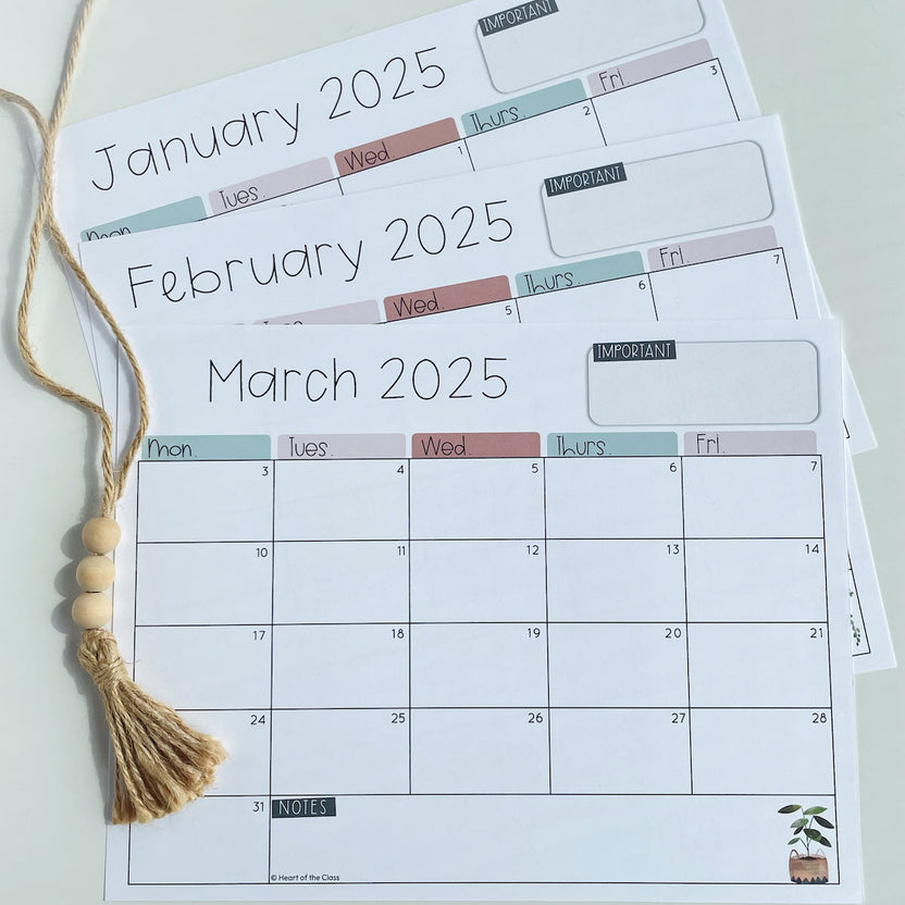 Modern Boho Free Teacher Calendars – Heart of the Class