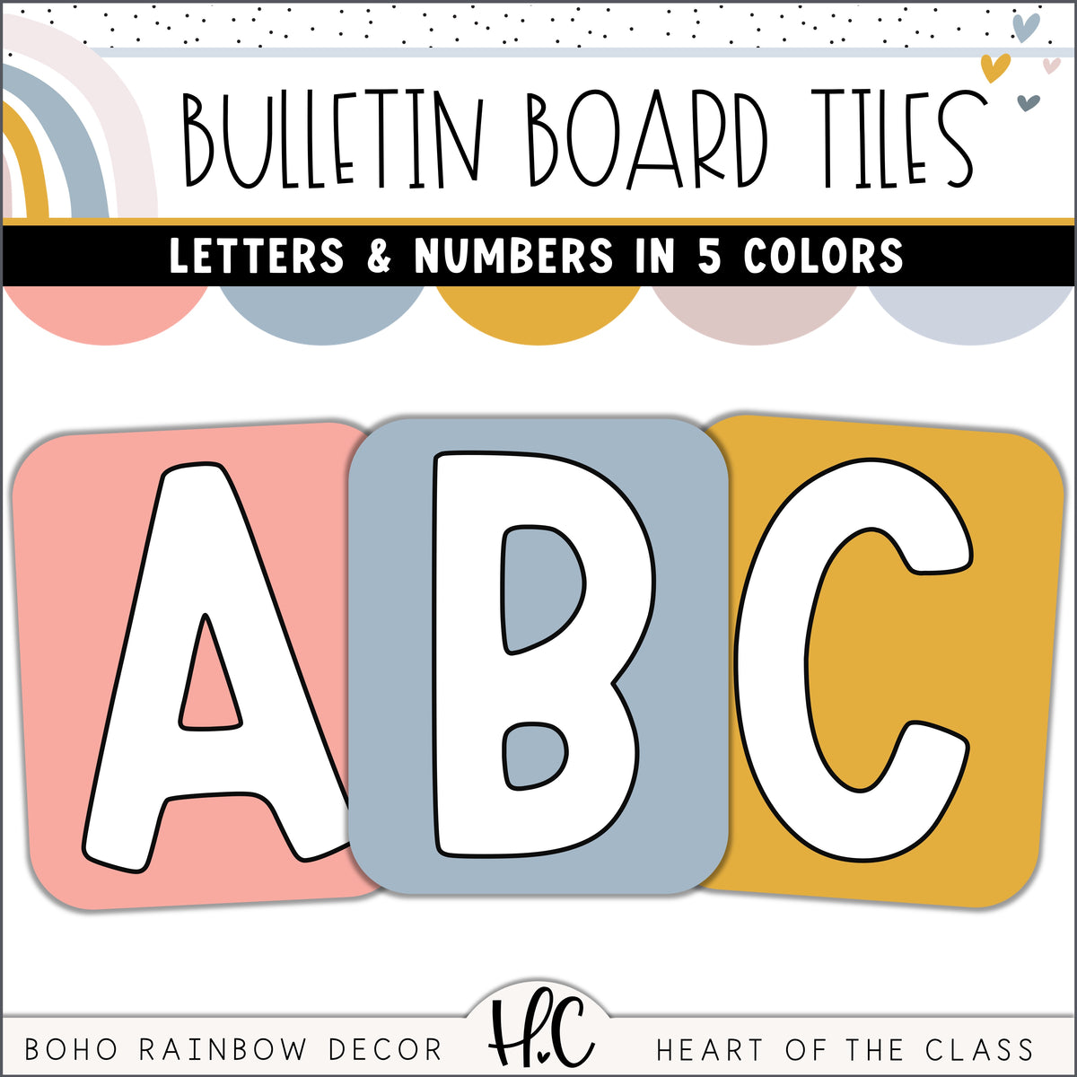 Boho Rainbow Bulletin Board Letter Tiles – Heart of the Class