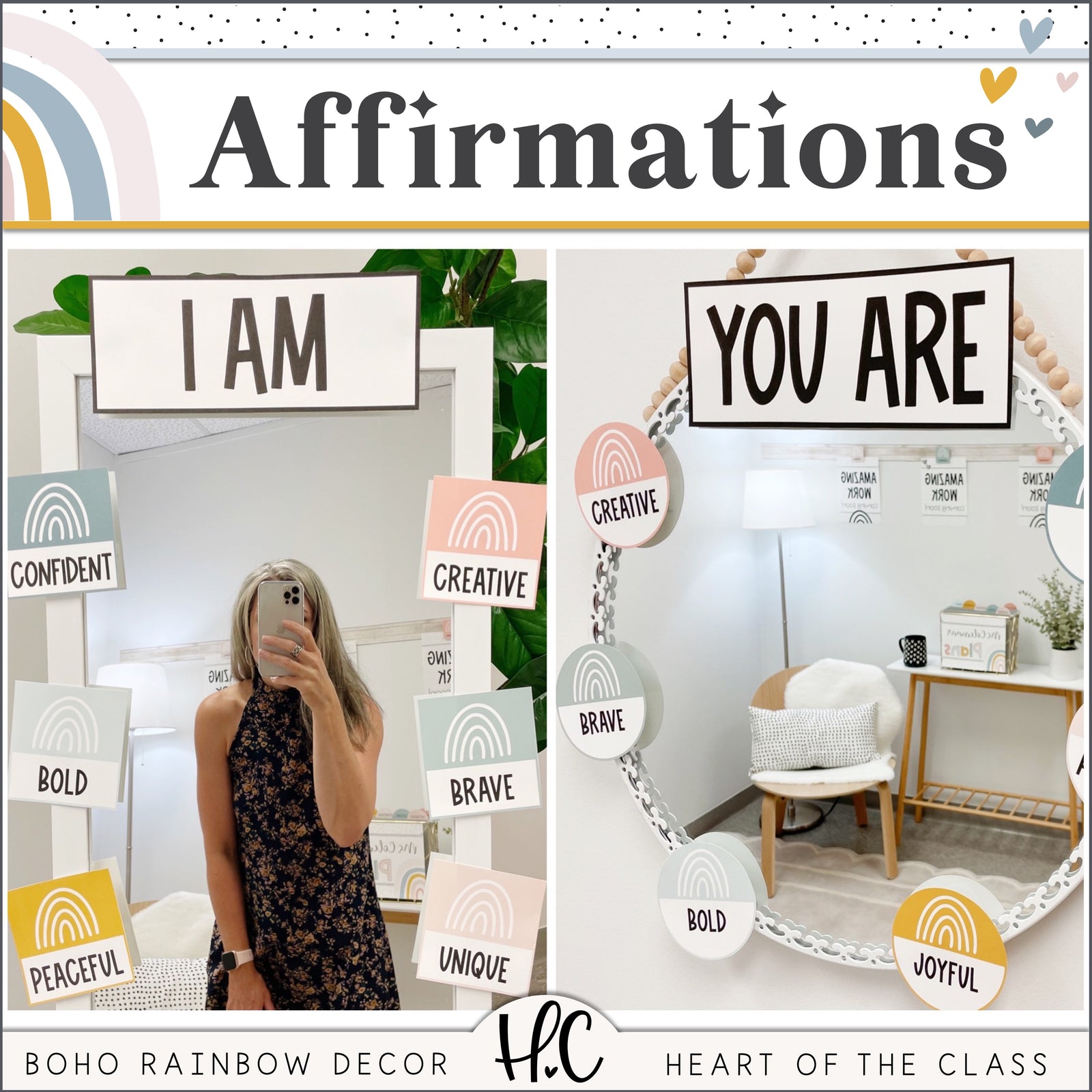 Boho Rainbow Classroom Affirmation Station – Heart of the Class