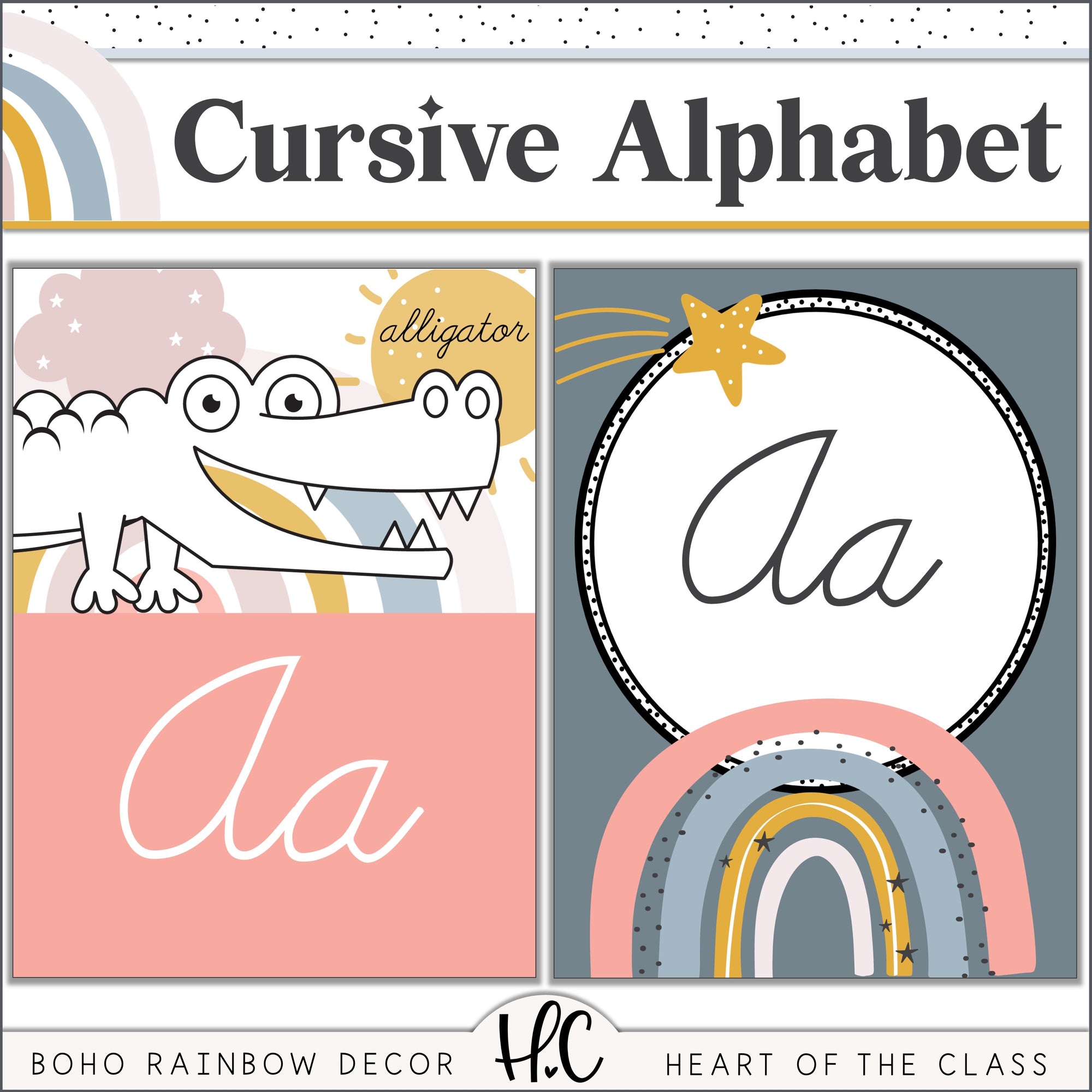 Boho Rainbow Cursive Alphabet Posters – Heart of the Class