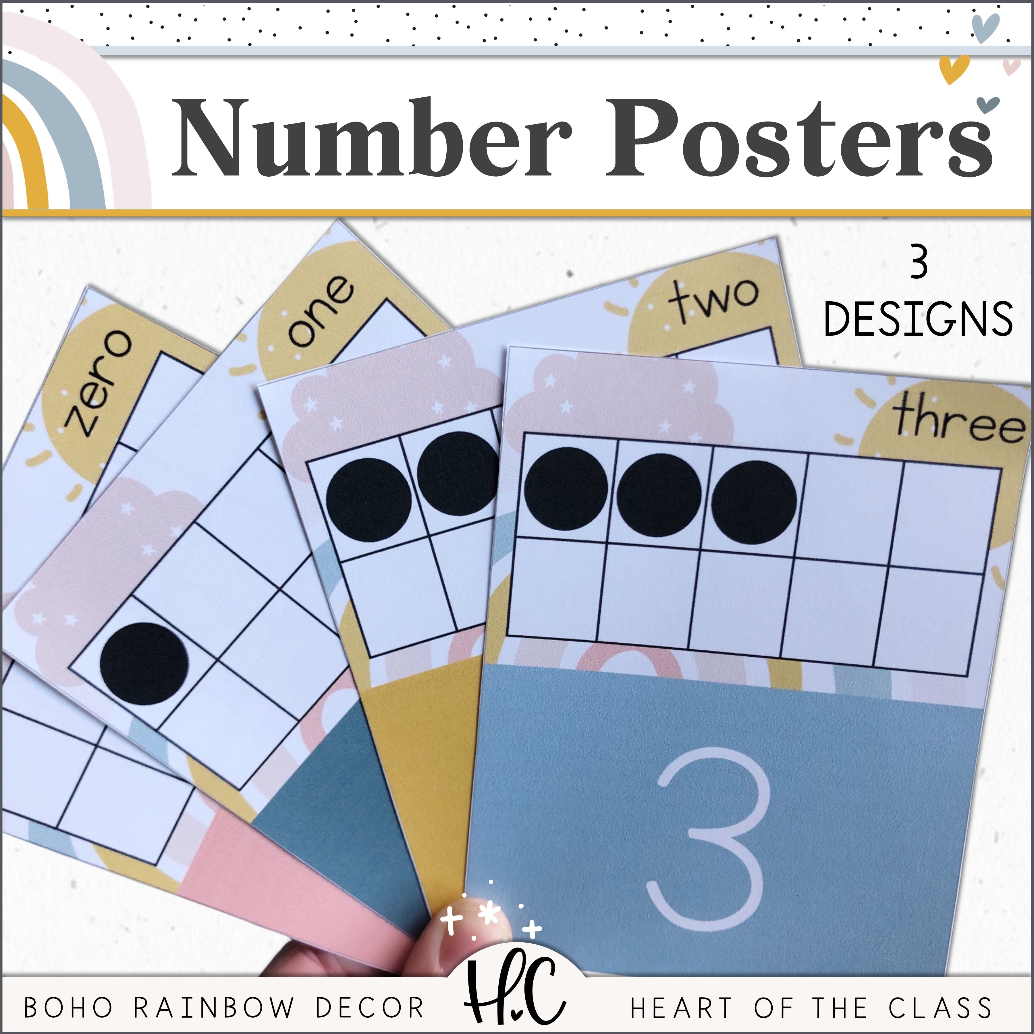Boho Rainbow Number Posters – Heart of the Class