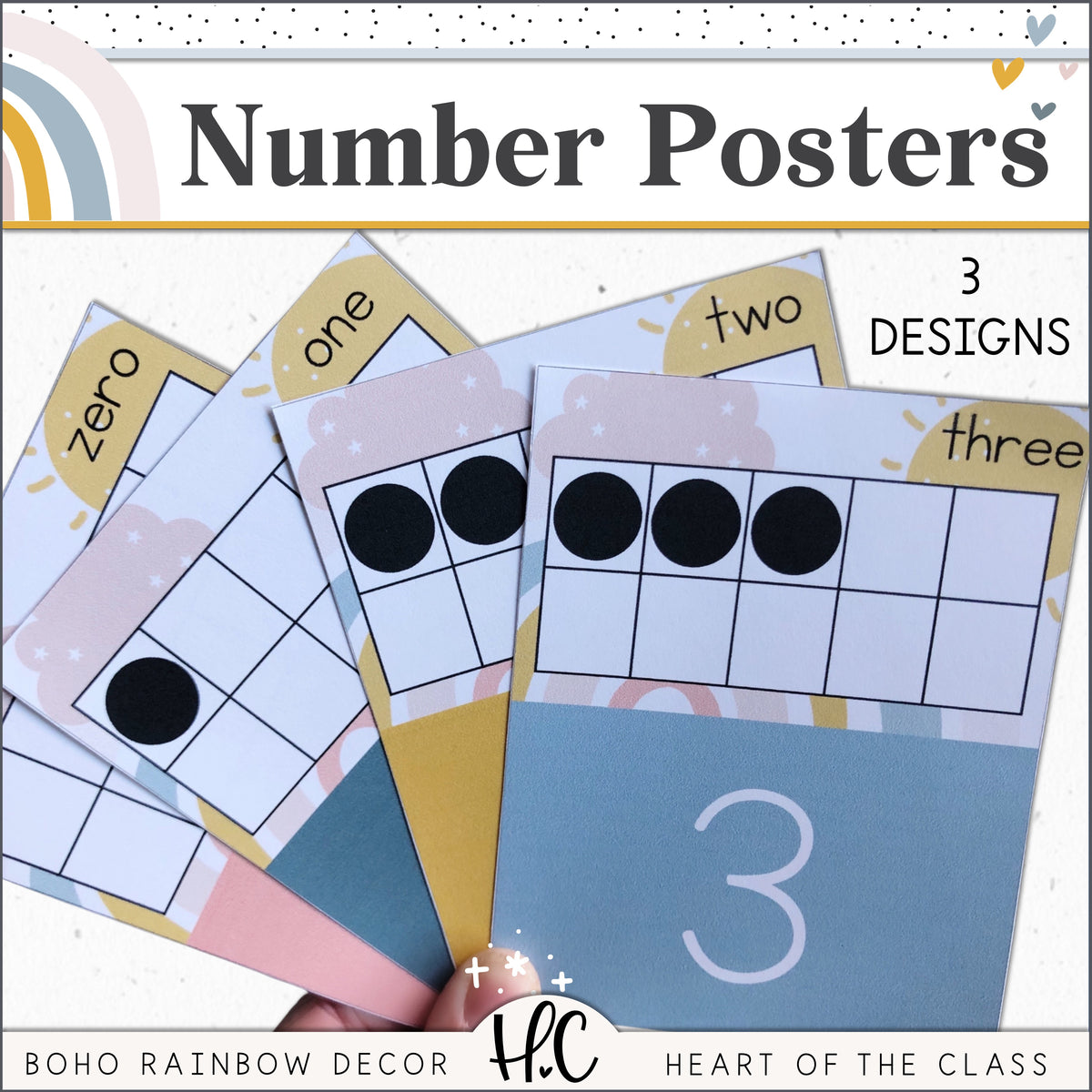 Boho Rainbow Number Posters – Heart of the Class