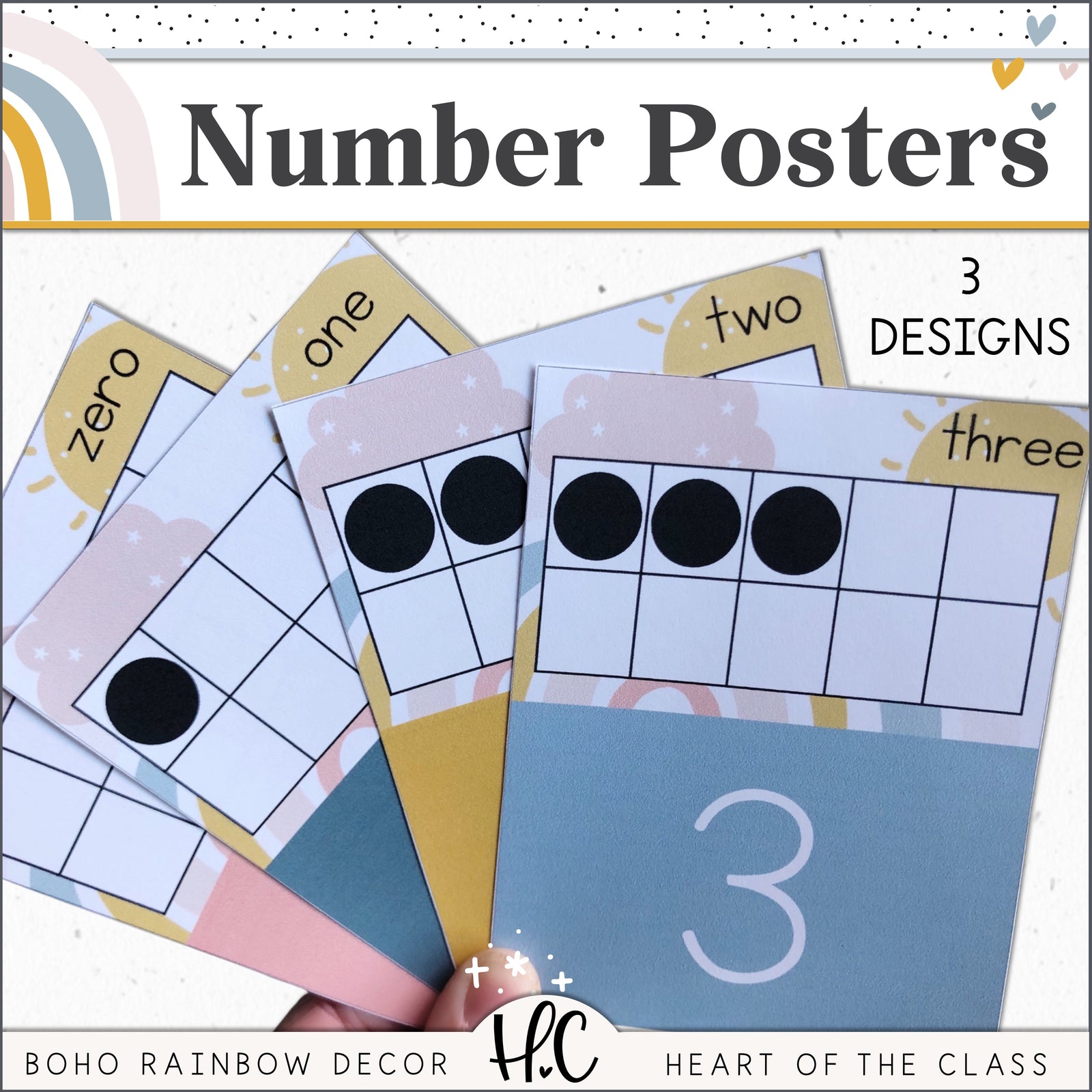 Boho Rainbow Number Posters – Heart of the Class