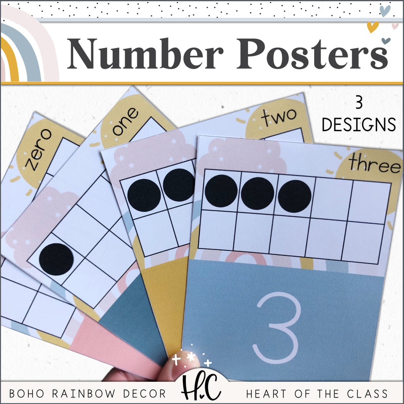 Boho Rainbow Number Posters – Heart of the Class