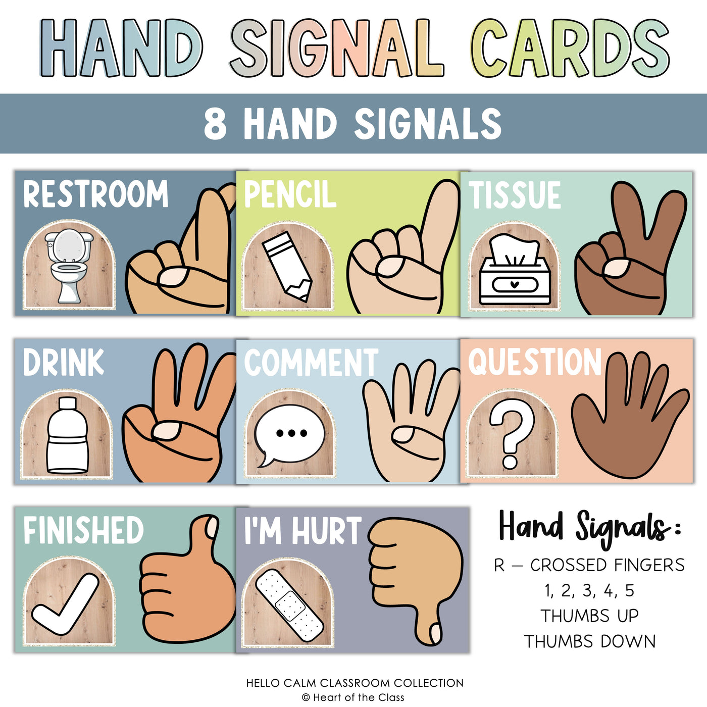 Hello Calm Classroom Hand Signal Posters w/ Visuals and Editable Text ...