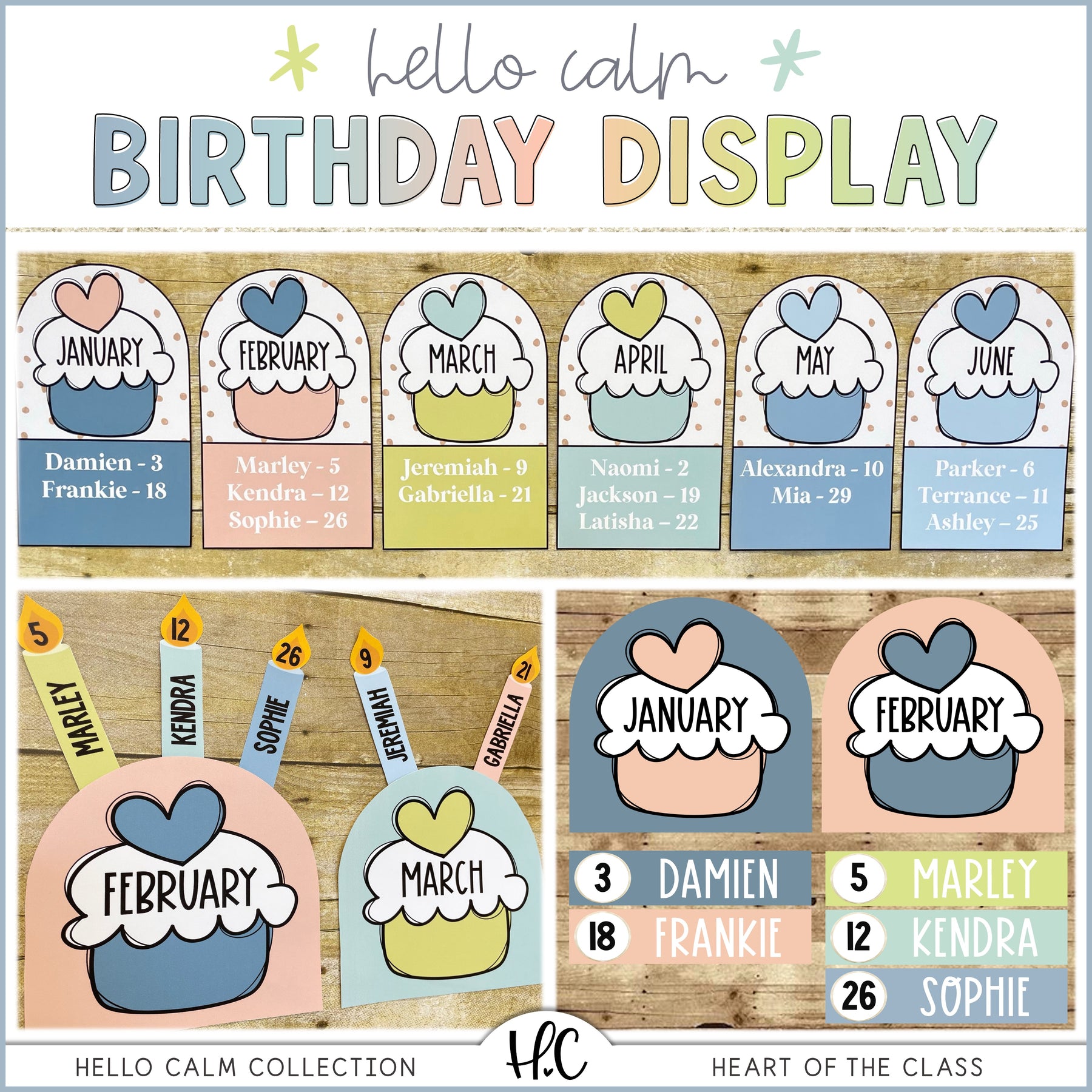 Hello Calm Birthday Bulletin Board – Heart of the Class