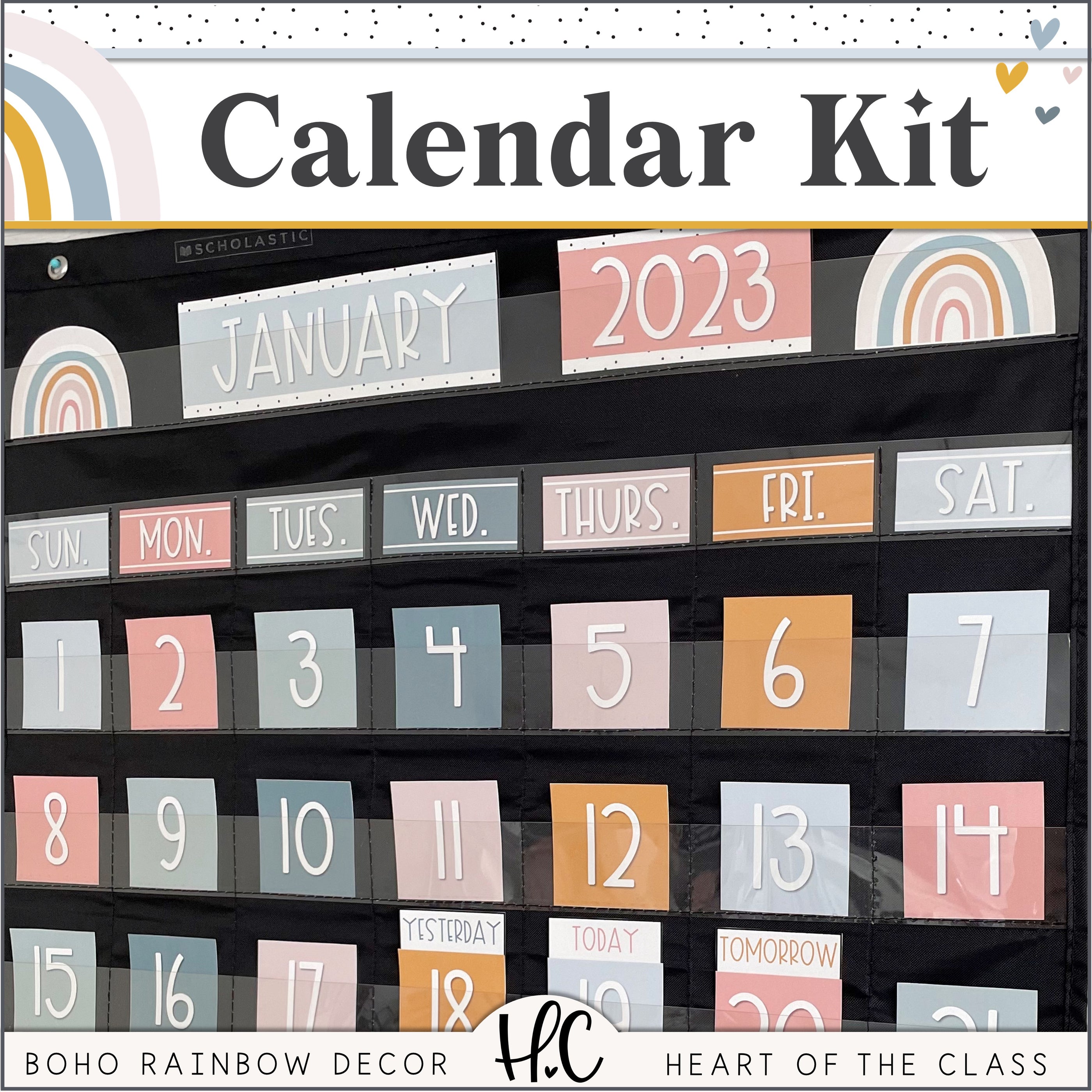 Boho Rainbow Classroom Calendar – Heart of the Class