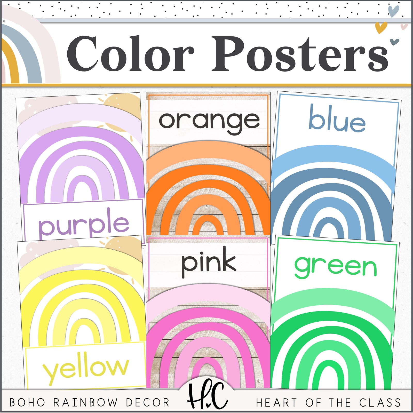 Boho Rainbow Color Posters – Heart of the Class