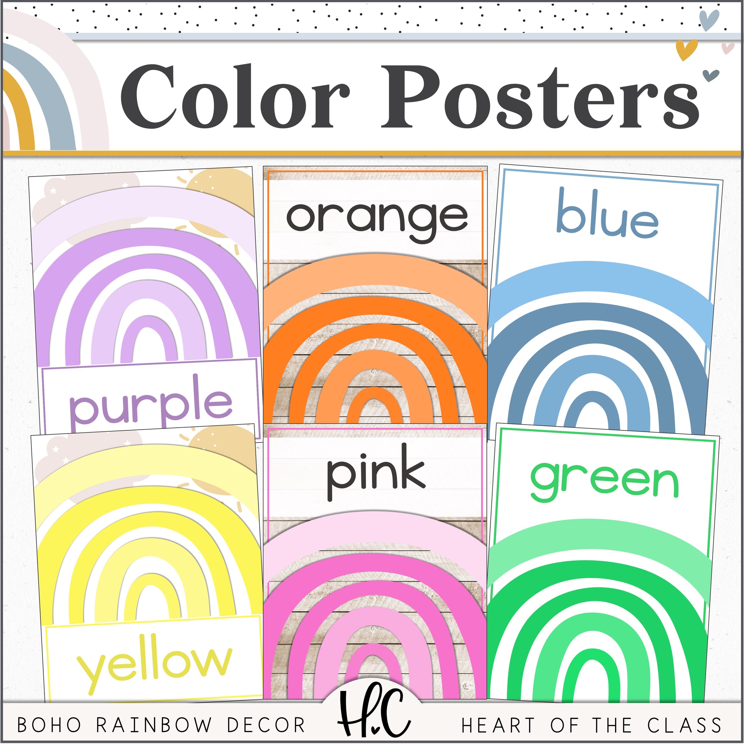 Boho Rainbow Color Posters – Heart of the Class