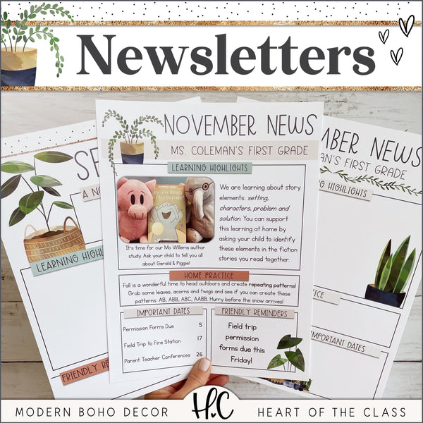 Modern Boho Classroom Newsletters – Heart of the Class