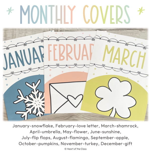 Hello Calm Monthly Binder Covers with Calm Pastel Classroom Colors ...