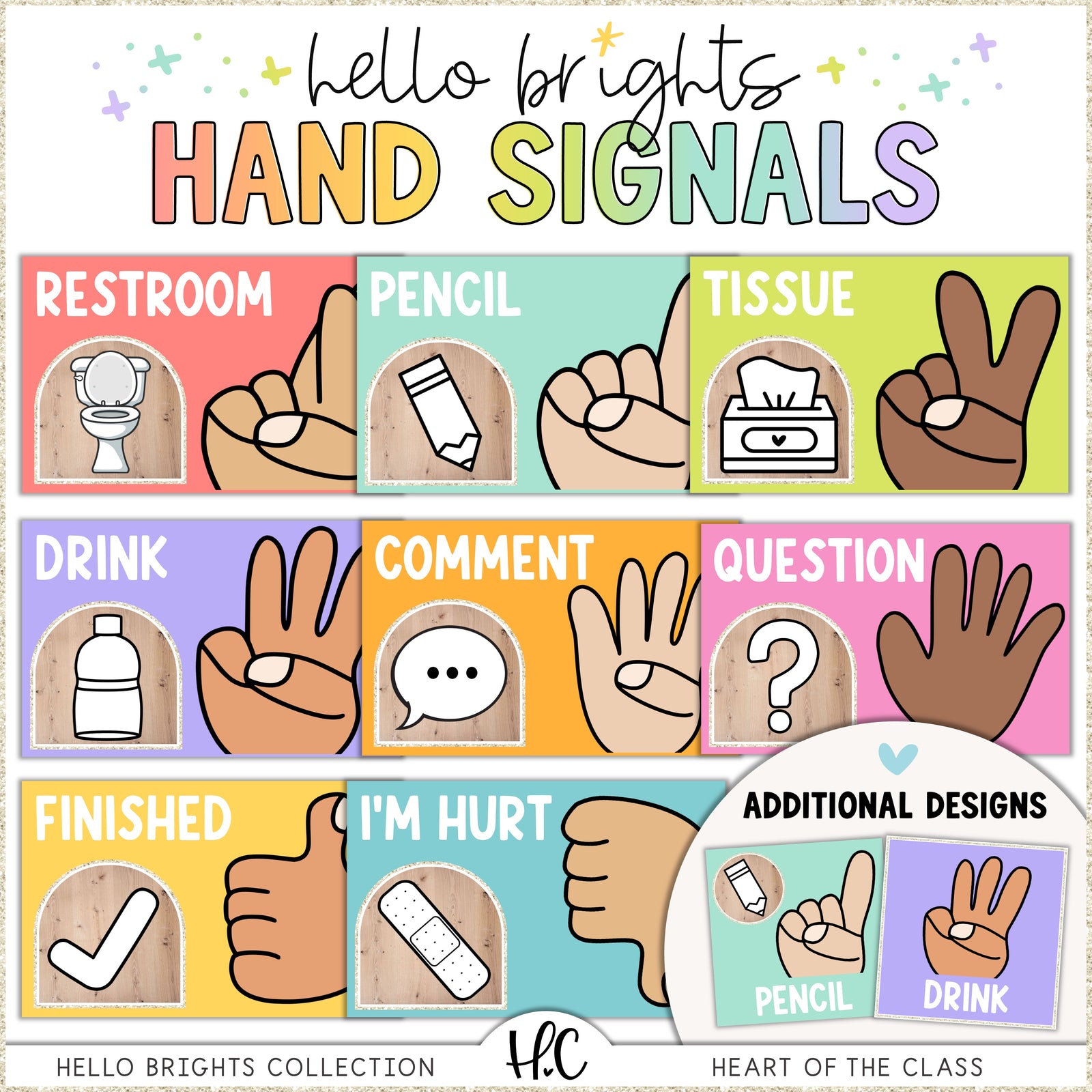Hello Brights Classroom Hand Signal Posters | Happy Classroom Decor ...