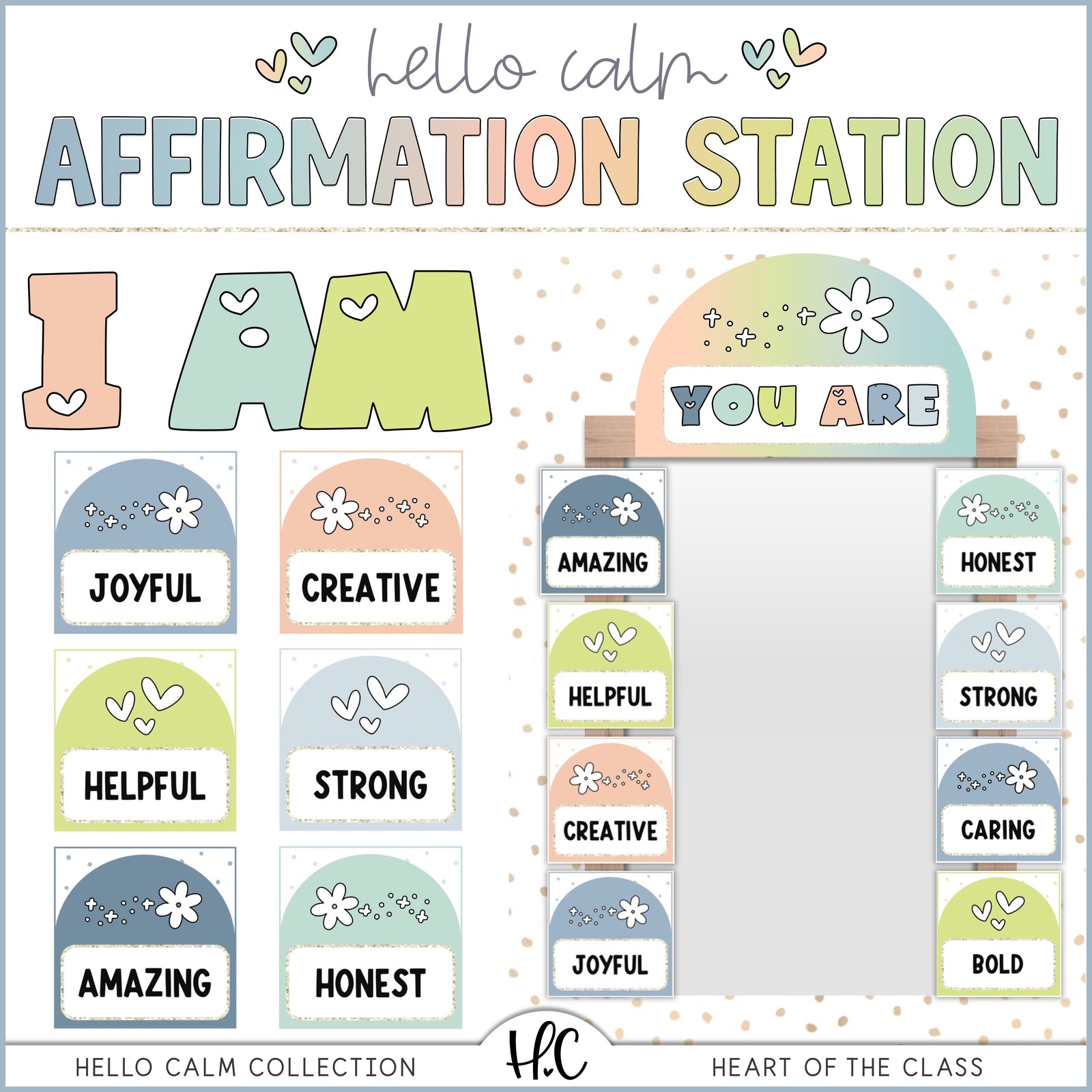 Hello Calm Pastel Classroom Affirmation Station Mirror Editable Cards ...