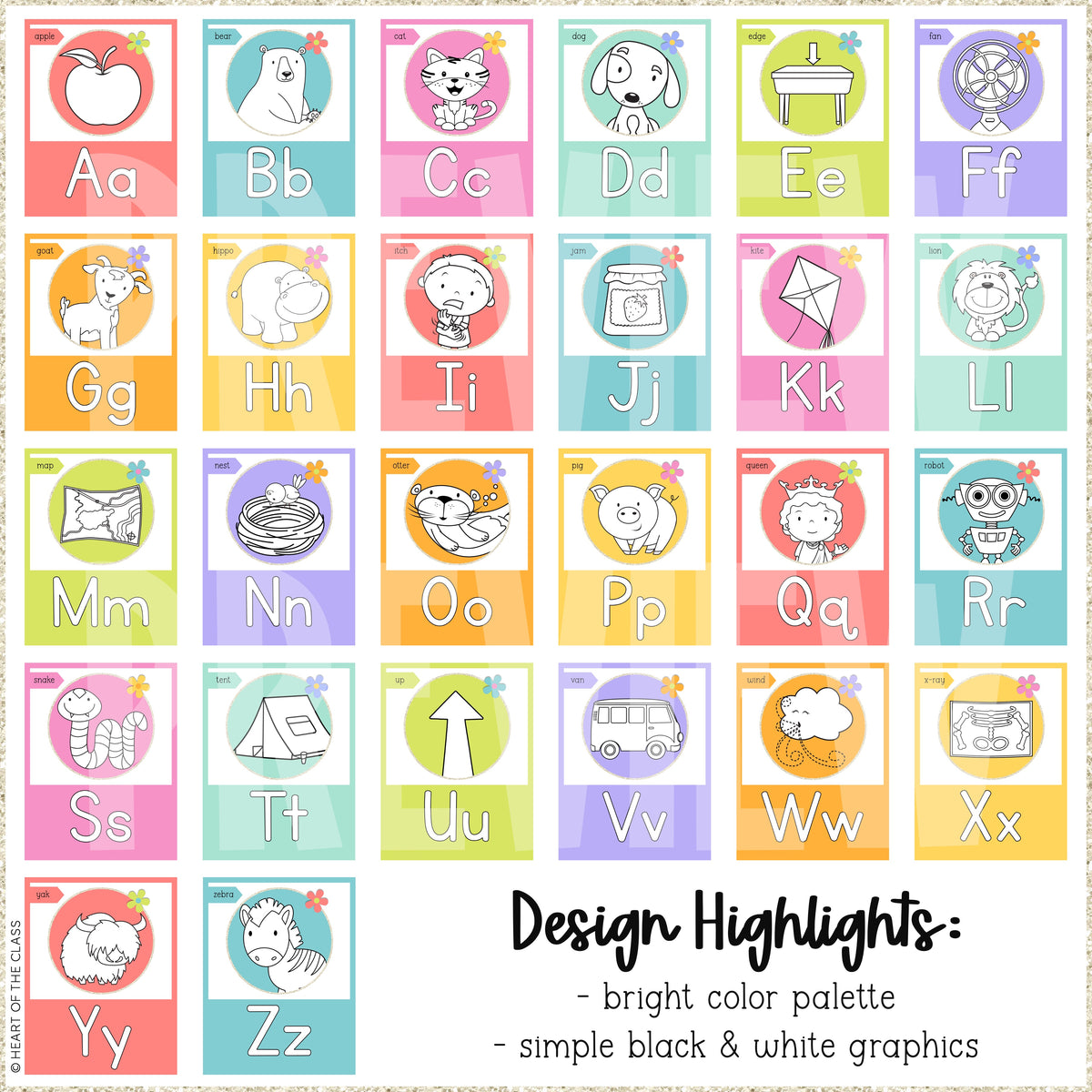 Hello Brights Alphabet Posters – Heart of the Class