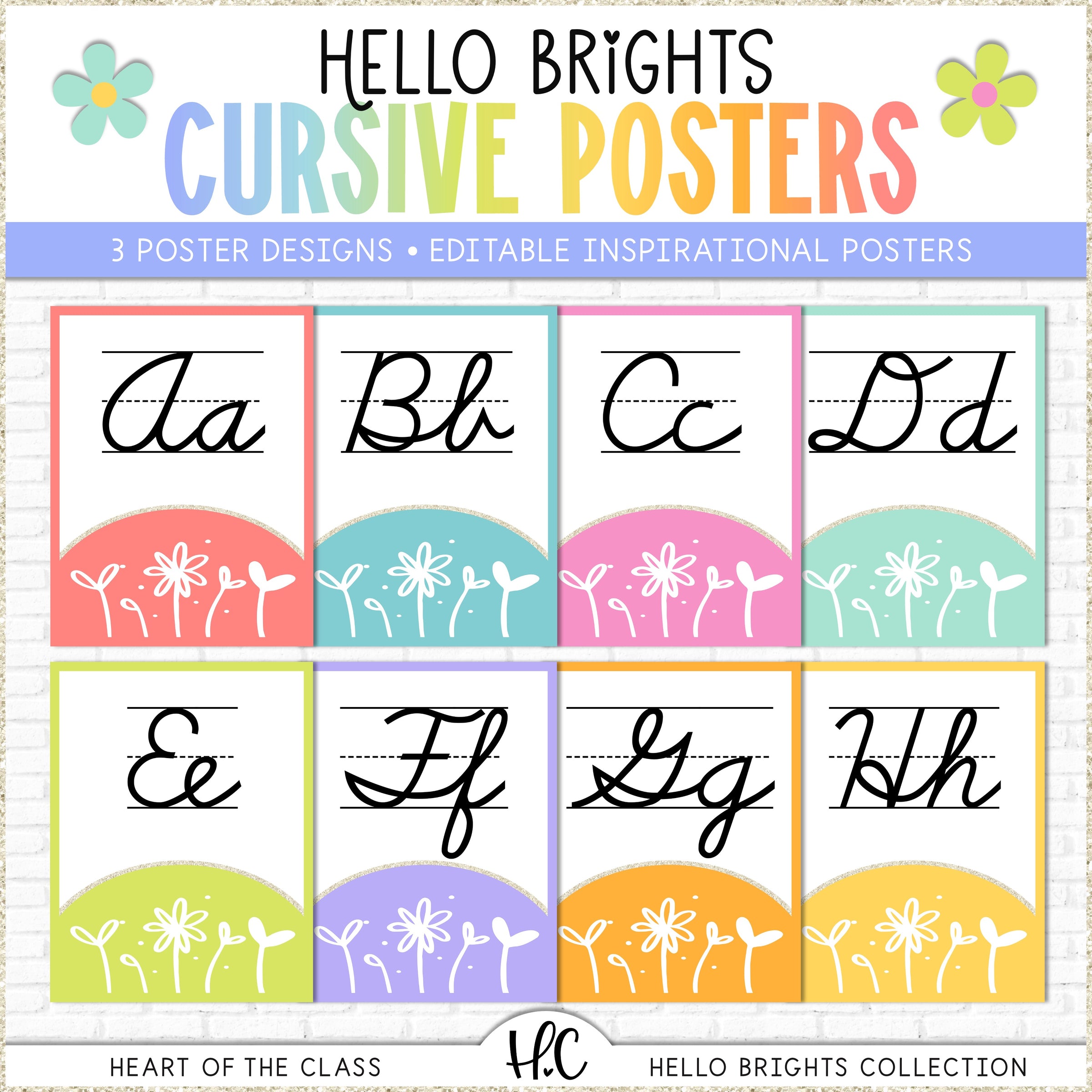Hello Brights Cursive Alphabet Posters – Heart of the Class