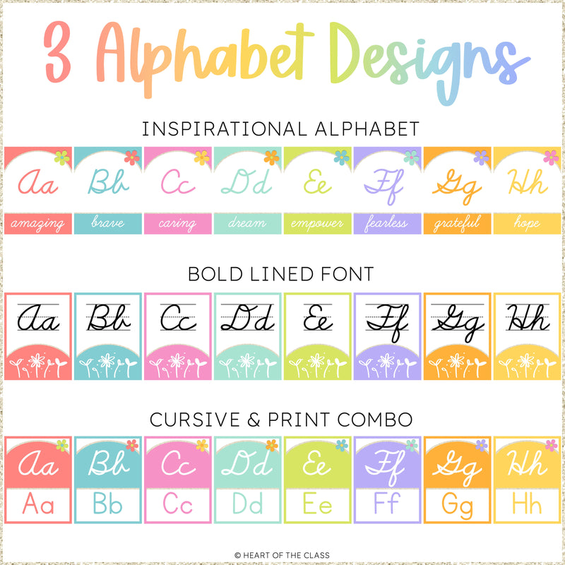 Hello Brights Cursive Alphabet Posters – Heart of the Class