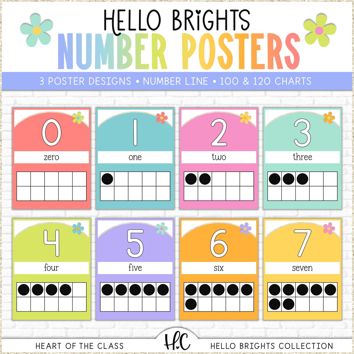 Hello Brights Number Posters – Heart of the Class