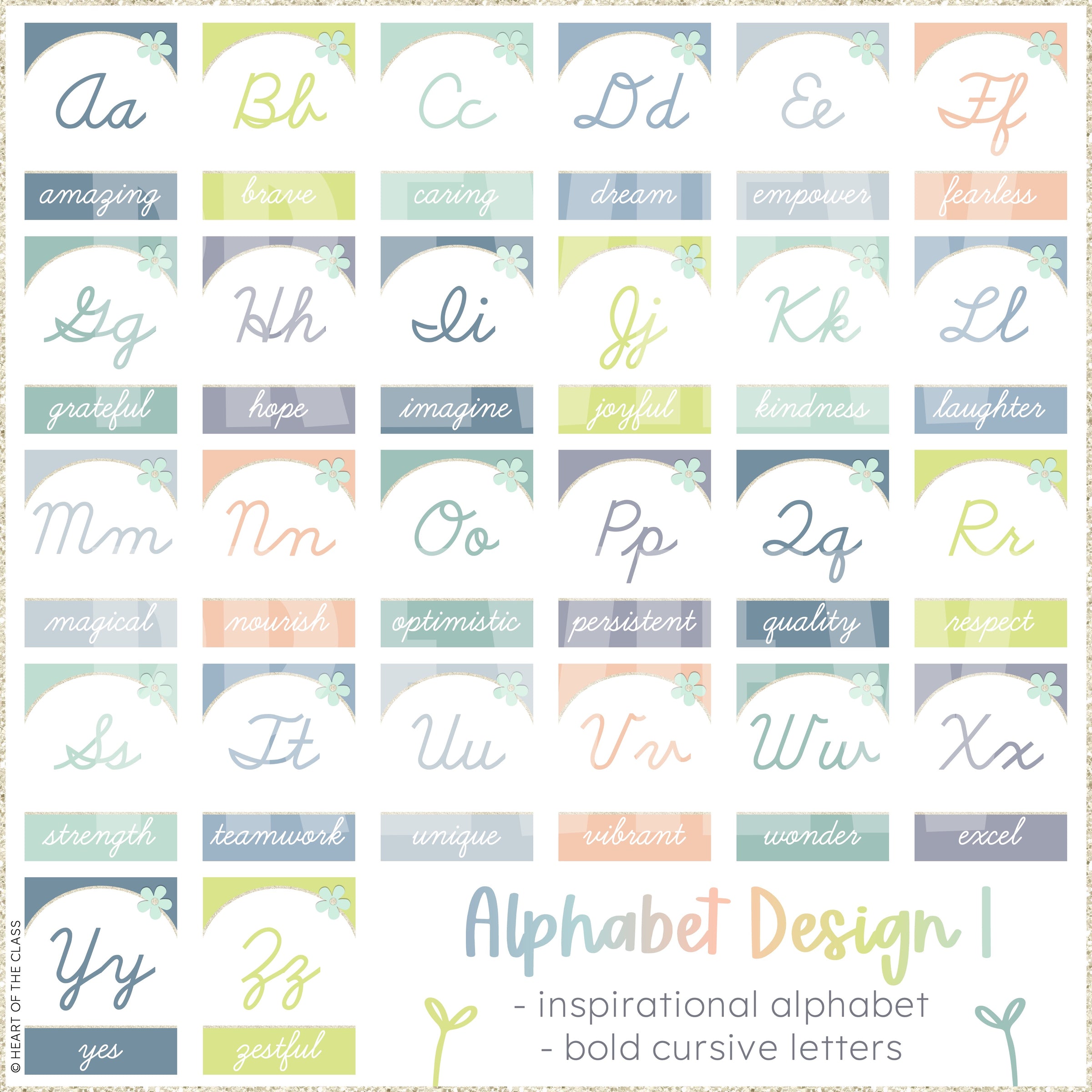 Hello Calm Classroom Cursive Alphabet Posters – Heart of the Class