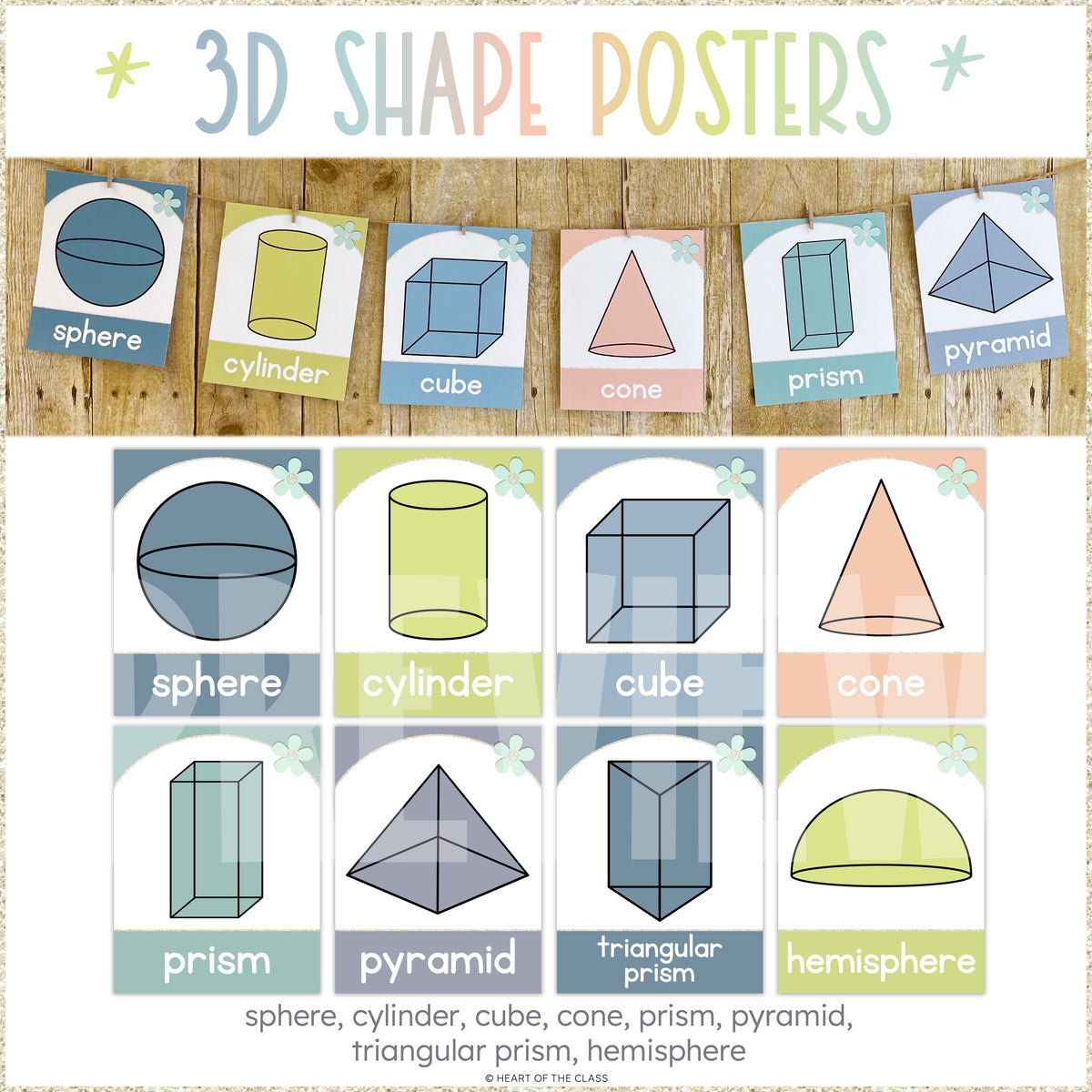 Hello Calm Classroom 2D and 3D Shape Posters – Heart of the Class