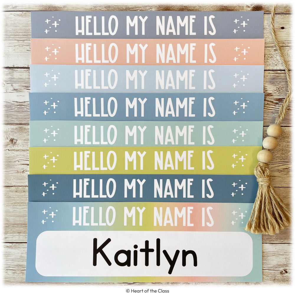 Hello Calm Pastel Classroom Student Desk Name Tags with Editable Names ...