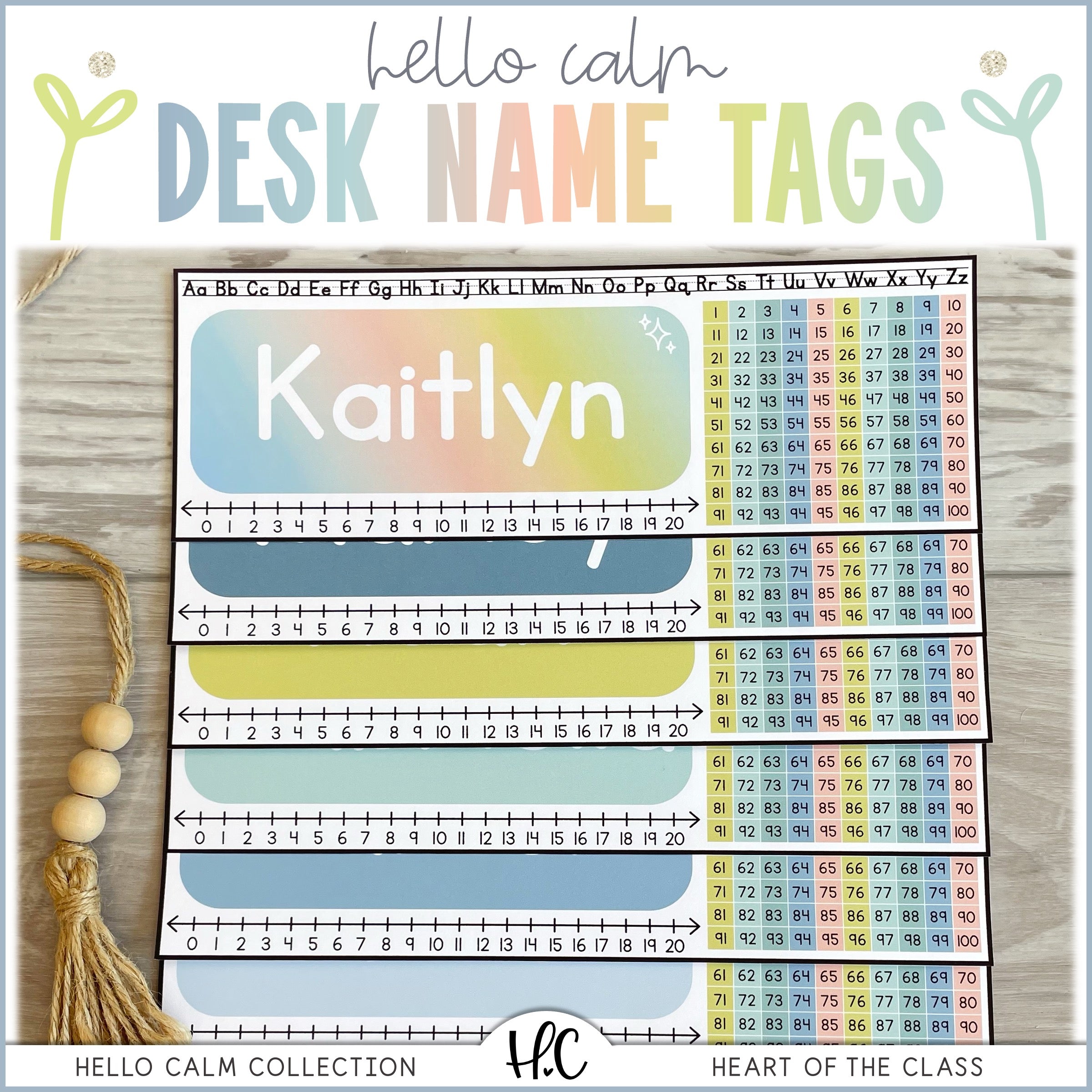 Hello Calm Pastel Classroom Student Desk Name Tags with Editable Names ...