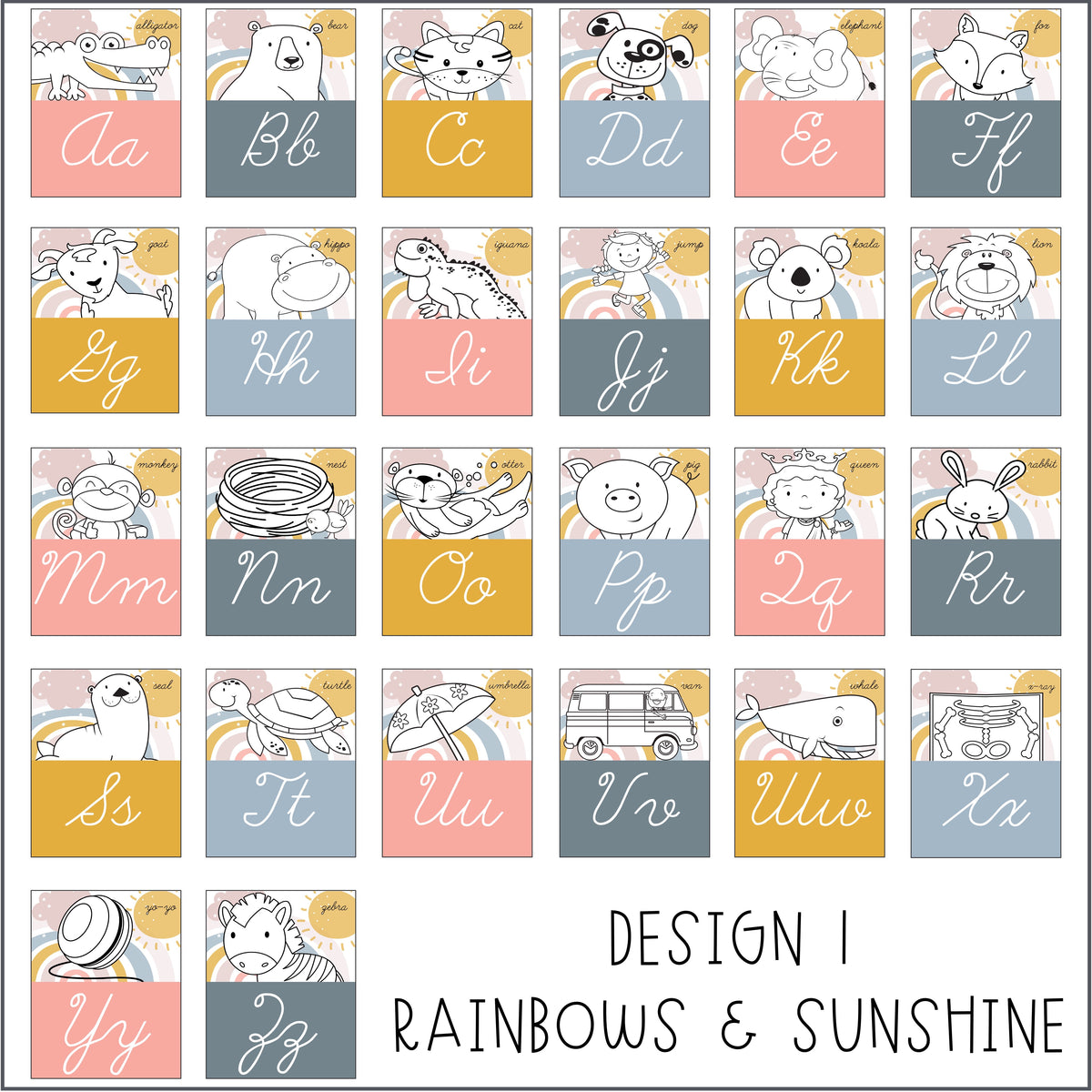 Boho Rainbow Cursive Alphabet Posters – Heart of the Class