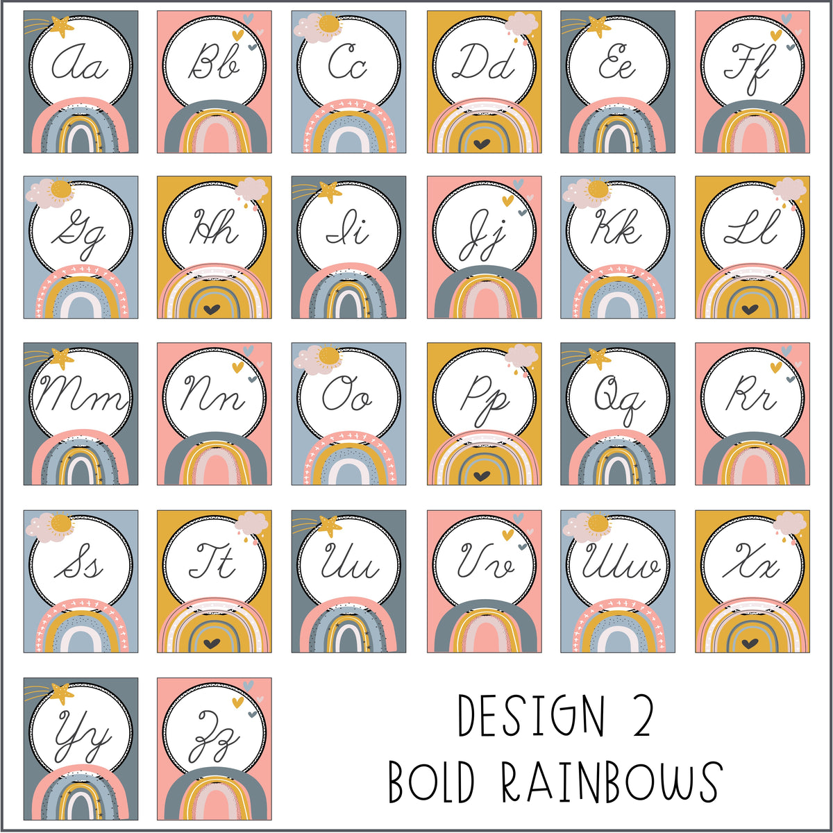 Boho Rainbow Cursive Alphabet Posters – Heart of the Class