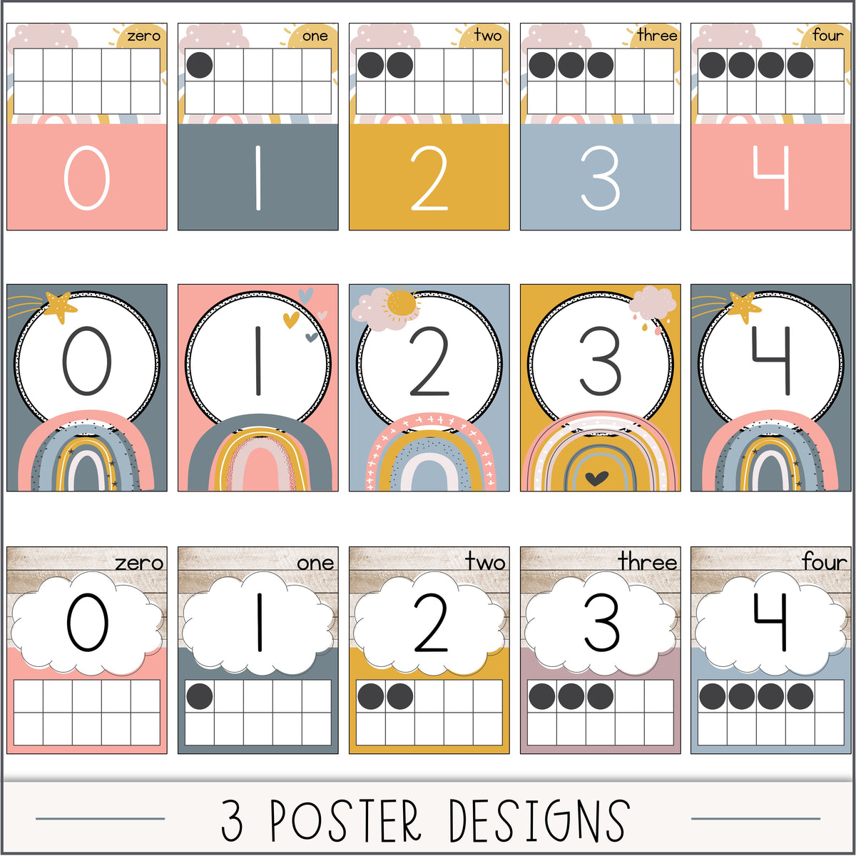 Boho Rainbow Number Posters – Heart of the Class