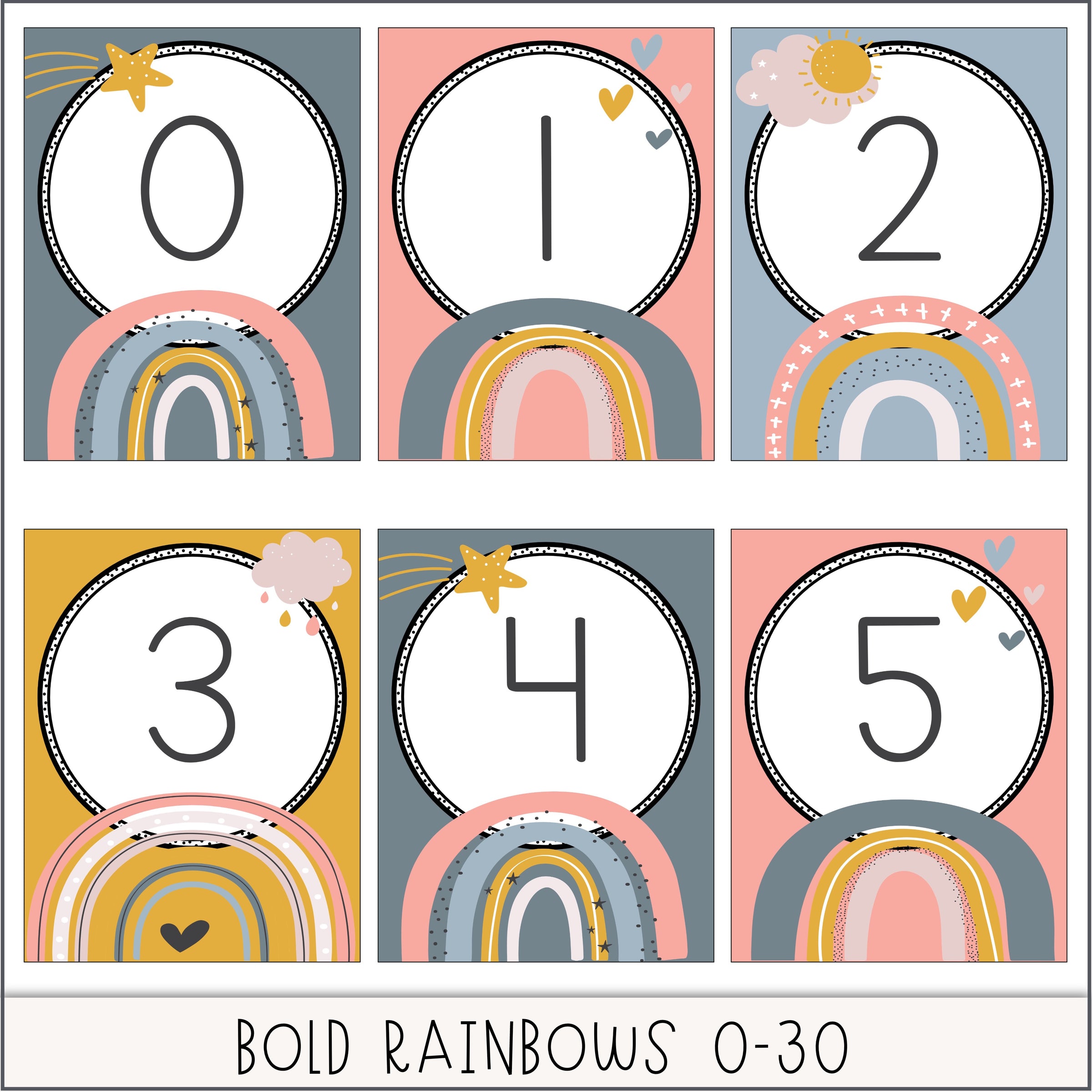 Boho Rainbow Number Posters – Heart of the Class