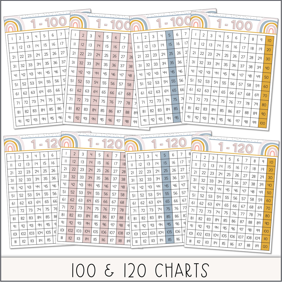 Boho Rainbow Number Posters – Heart of the Class