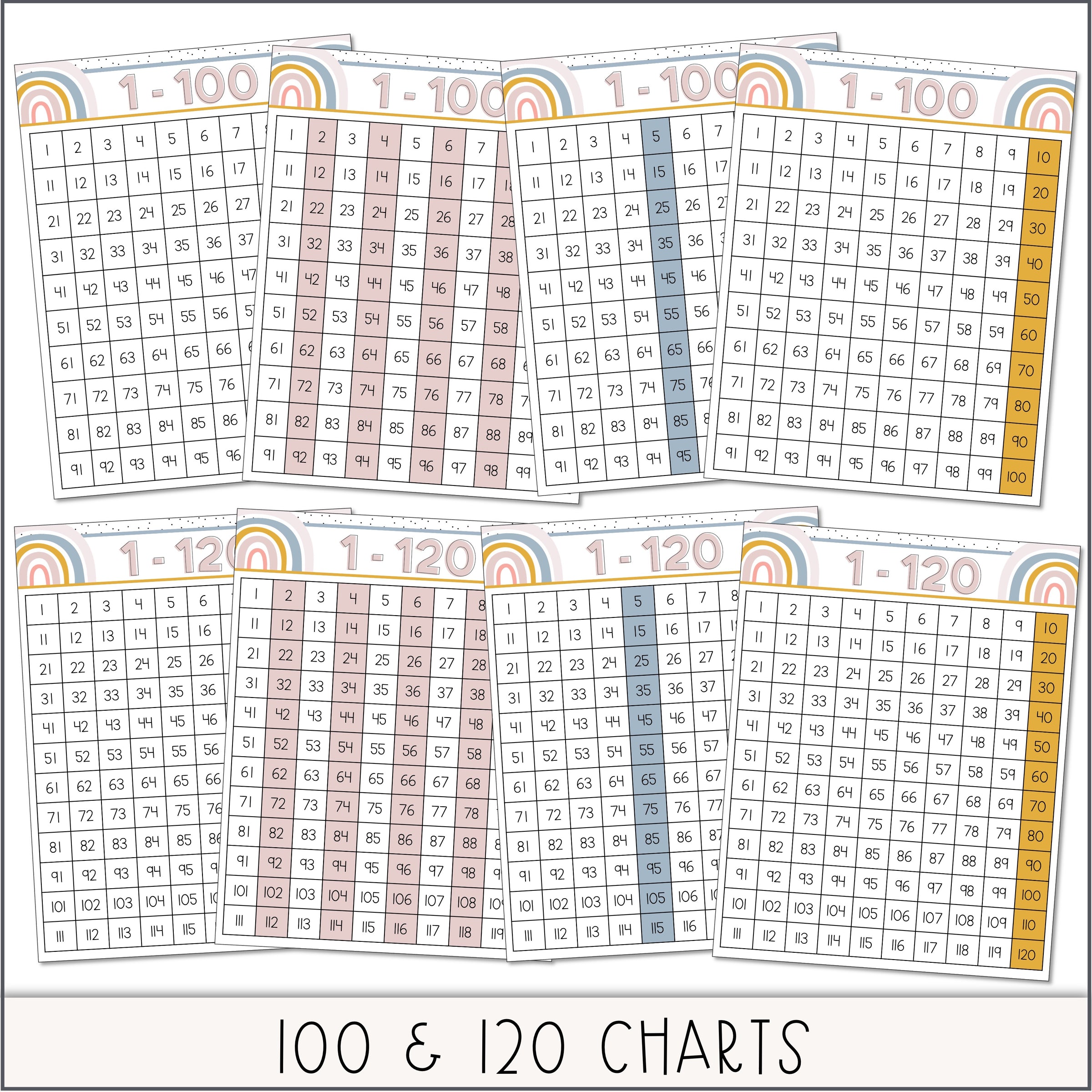 Boho Rainbow Number Posters – Heart of the Class