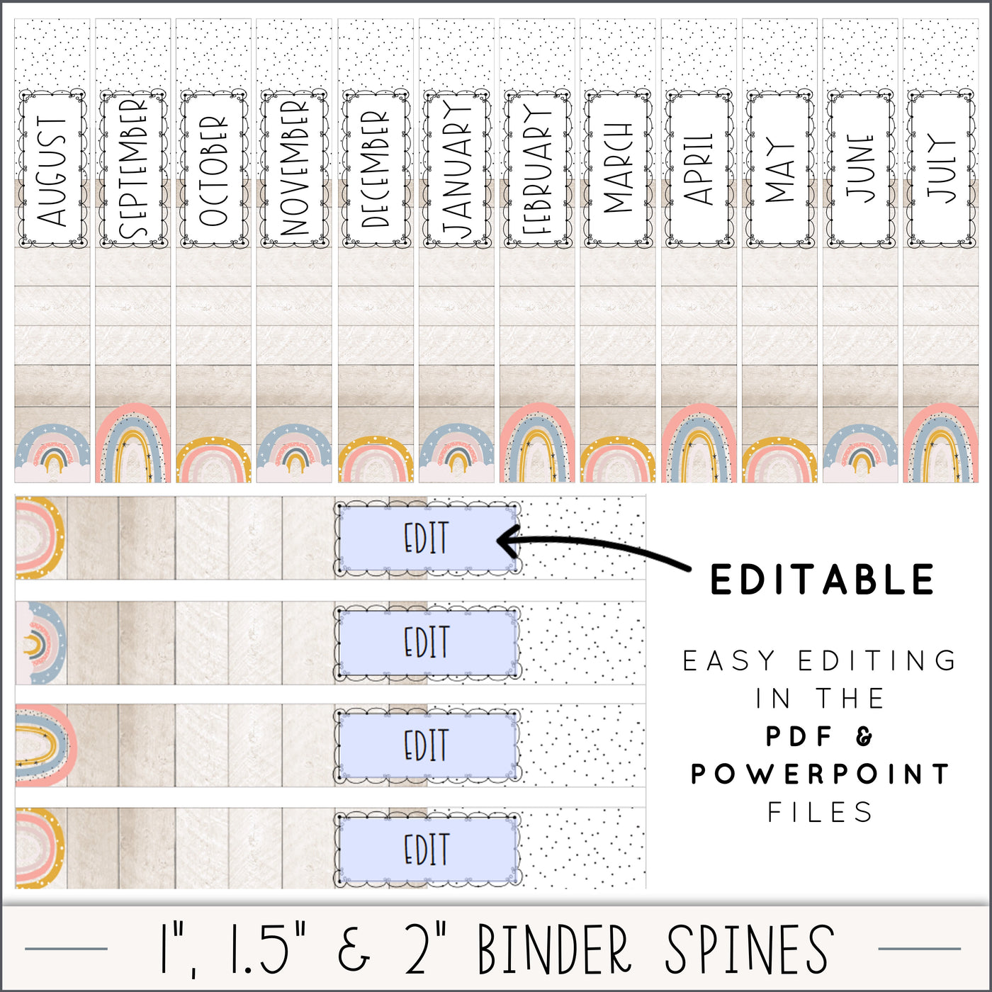 Boho Rainbow Monthly Binder Covers – Heart of the Class