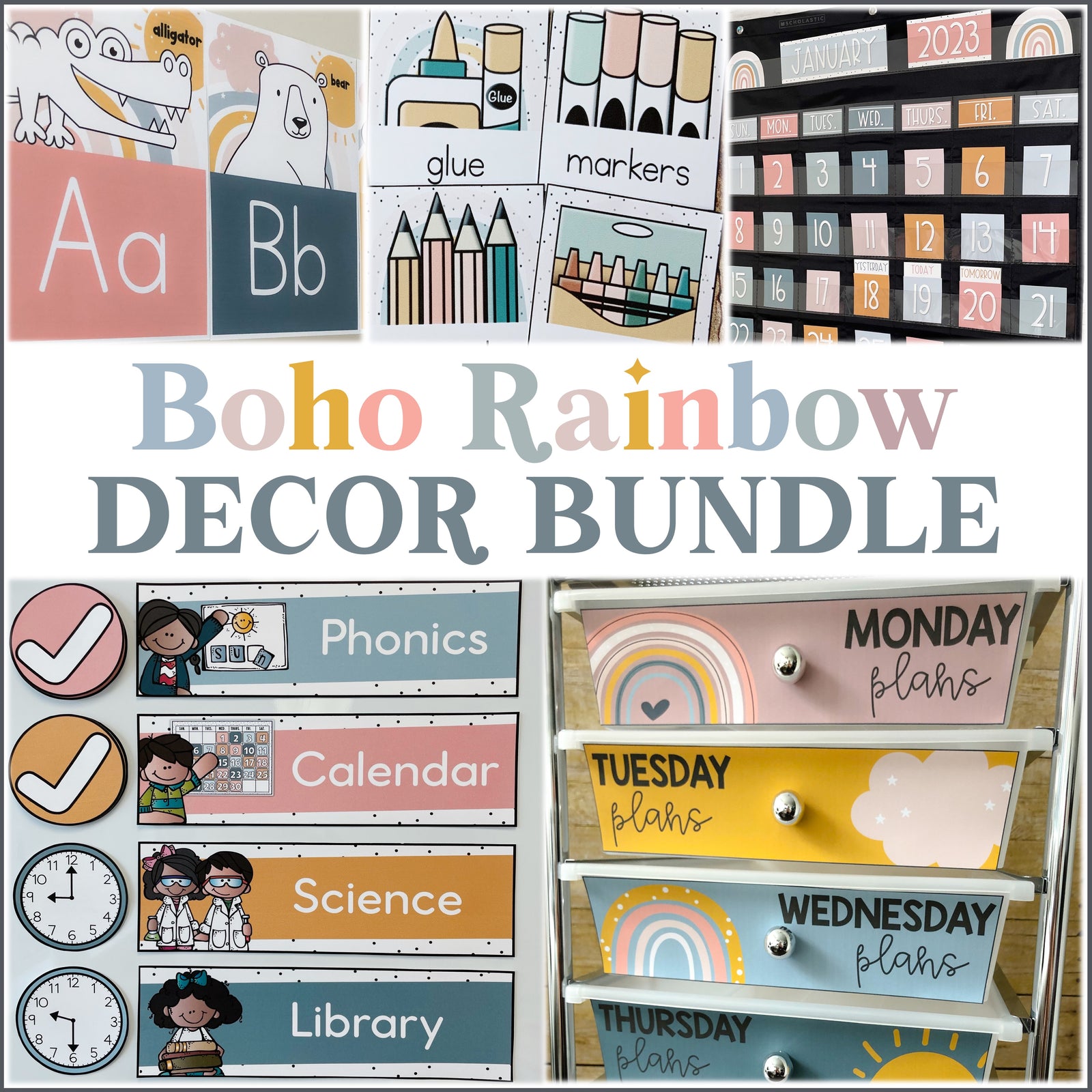 Boho Rainbow Classroom Decor BUNDLE – Heart of the Class