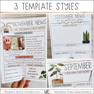 Modern Boho Classroom Newsletters – Heart of the Class