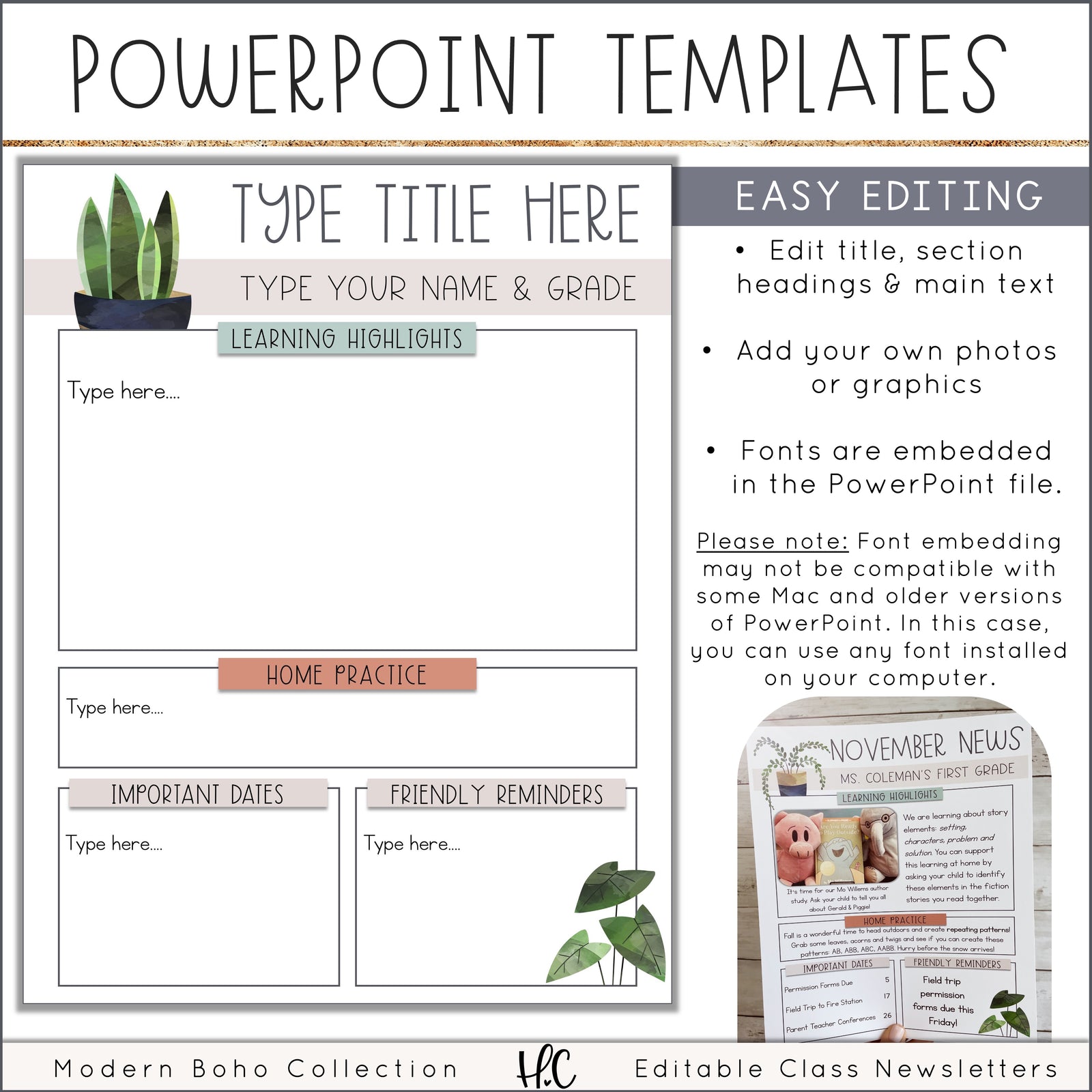 Modern Boho Classroom Newsletters – Heart of the Class