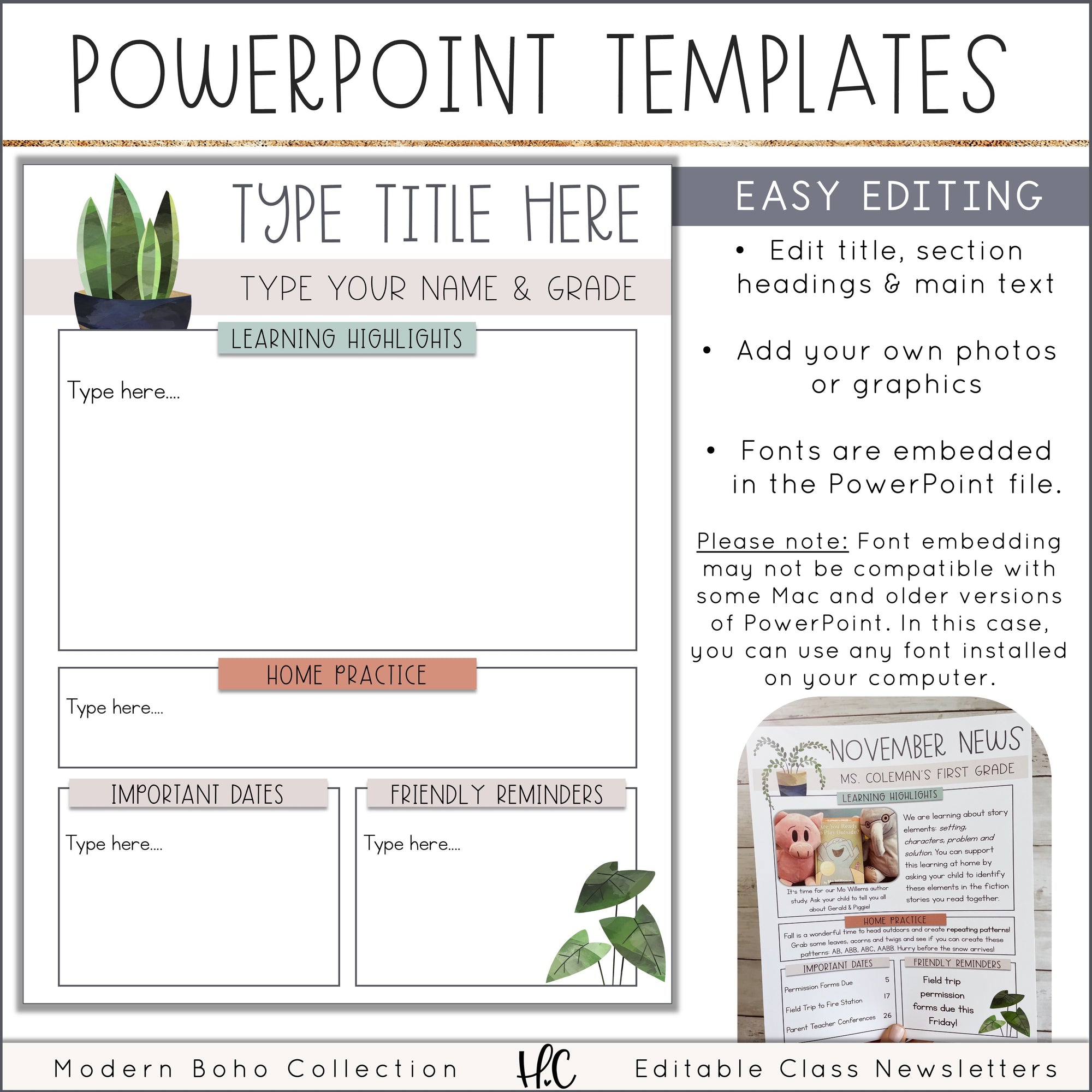 Modern Boho Classroom Newsletters – Heart of the Class