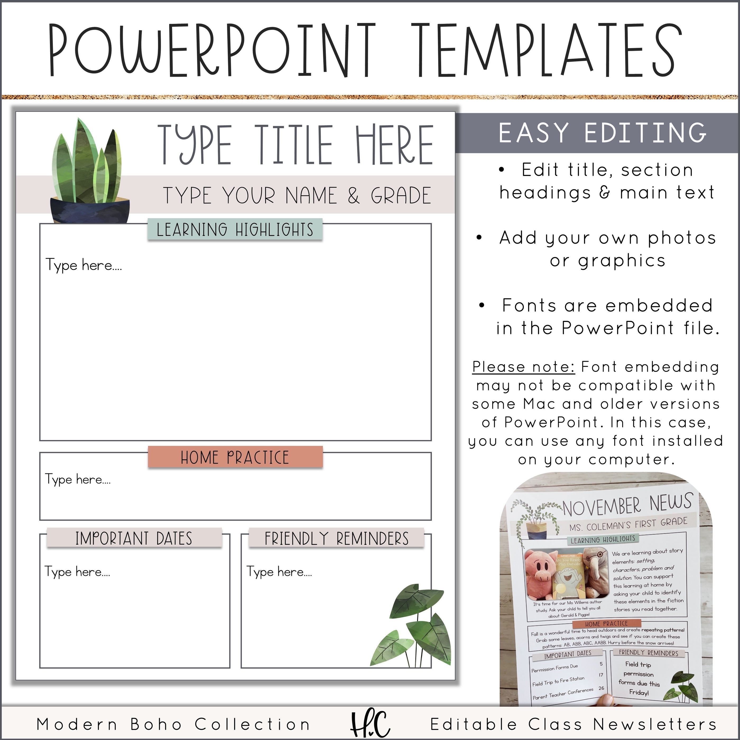 Modern Boho Classroom Newsletters – Heart of the Class