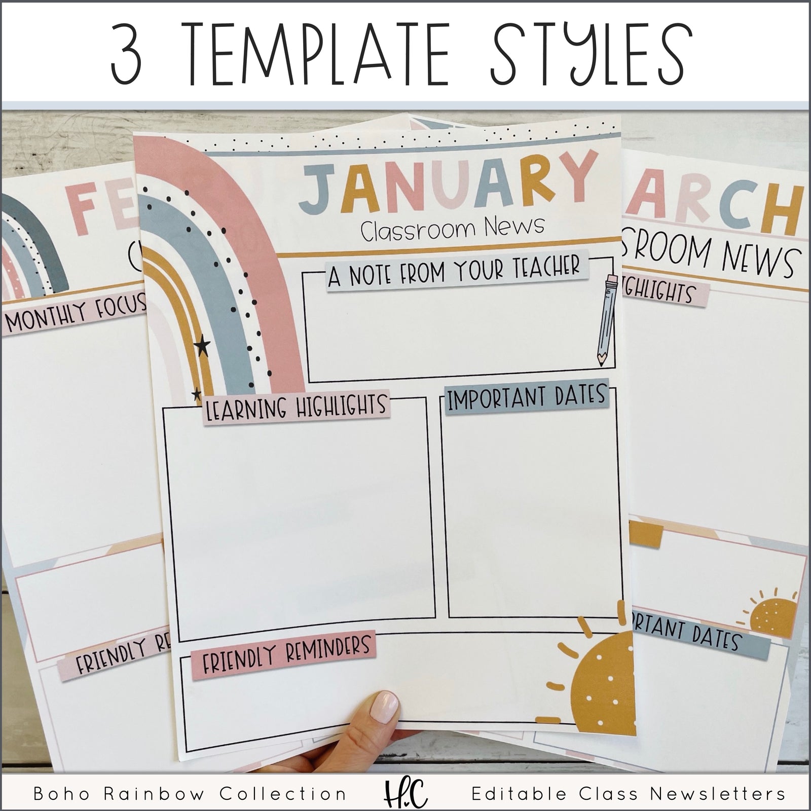 Boho Rainbow Classroom Newsletters – Heart of the Class