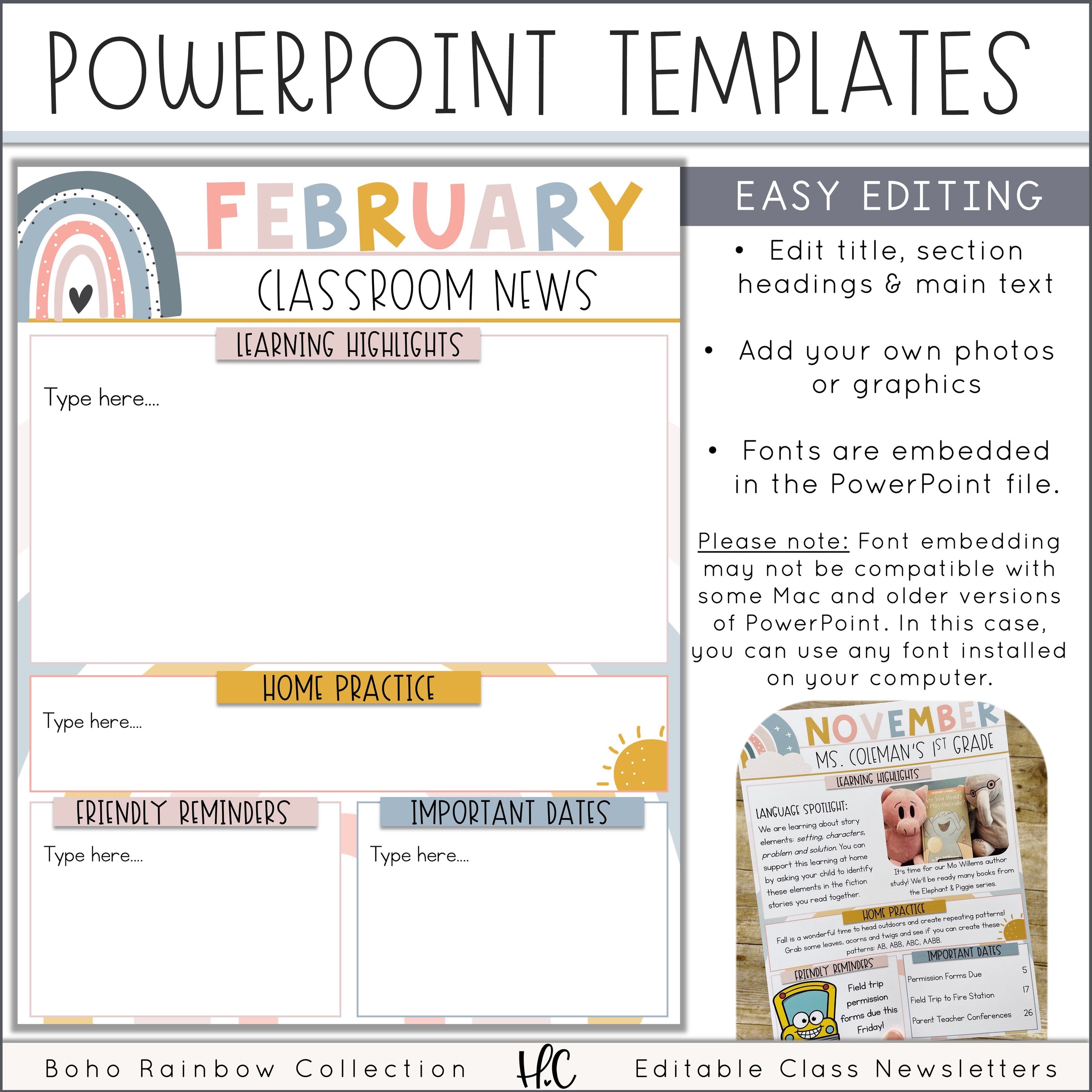 Boho Rainbow Classroom Newsletters – Heart of the Class