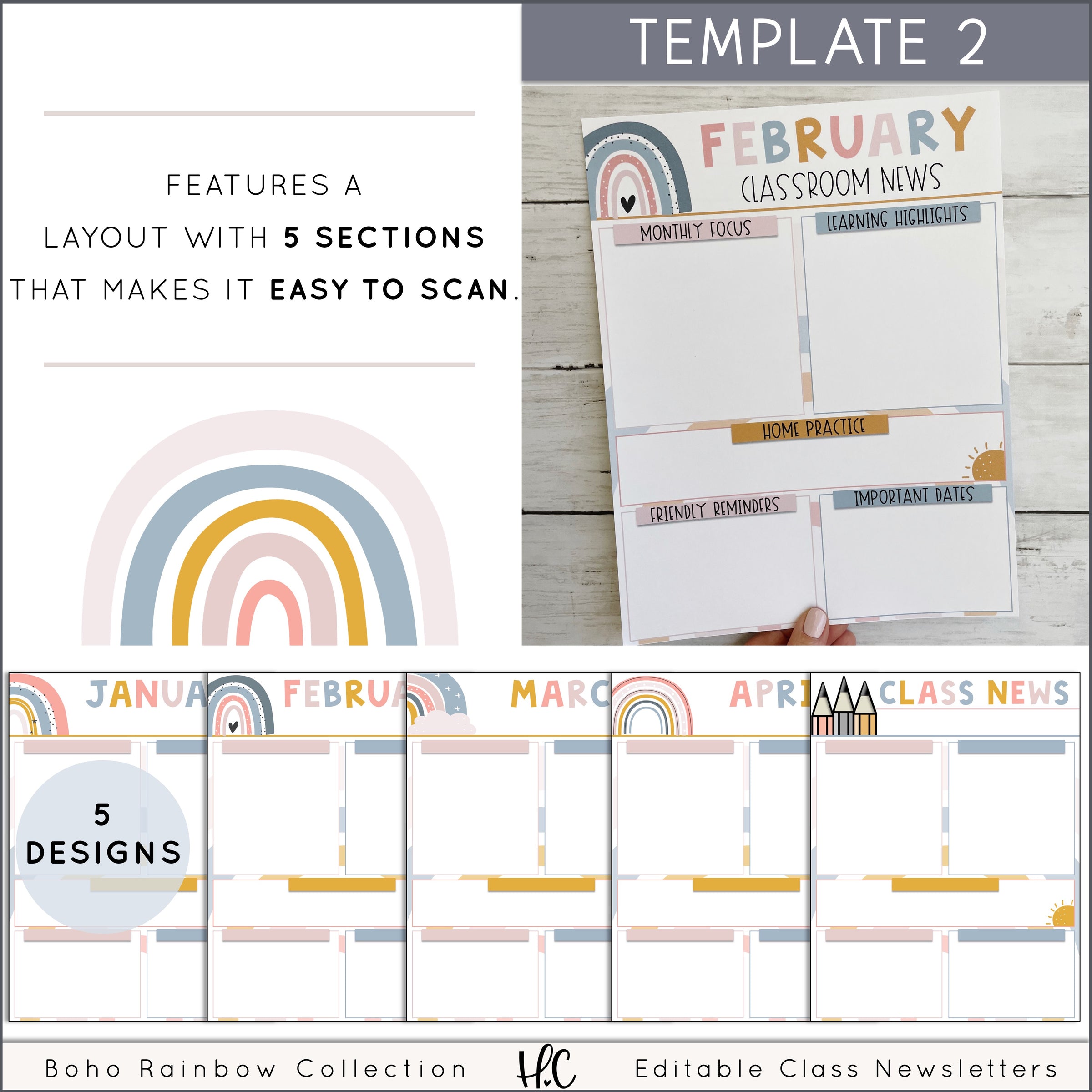 Boho Rainbow Classroom Newsletters – Heart of the Class